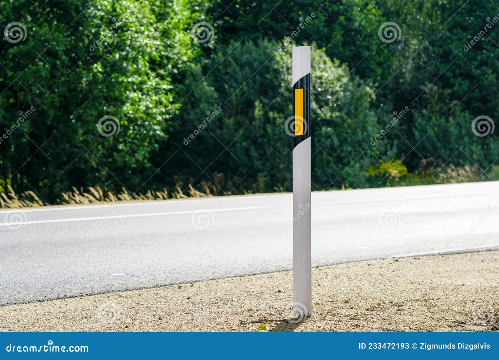 Light Reflecting Plastic Column on Roadside of Countryside Road Stock ...