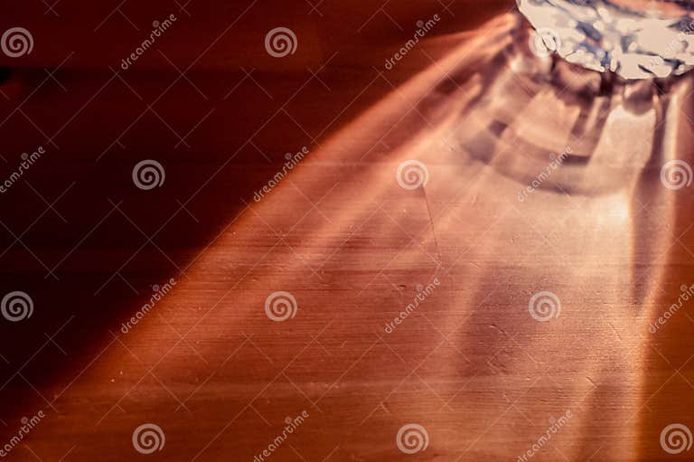 Light Reflection Casted on a Wooden Surface. Stock Image - Image of ...