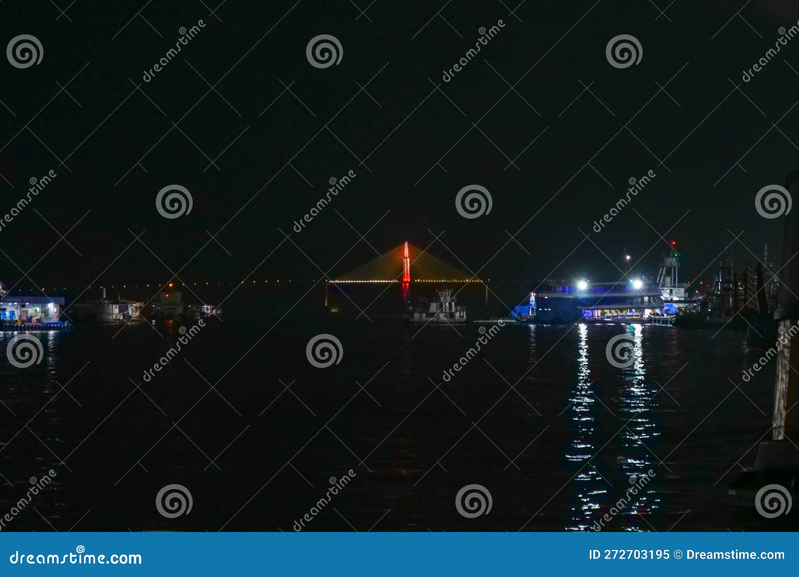 The Light Reflection of Several Goods Ferries on the Amazon River, with ...