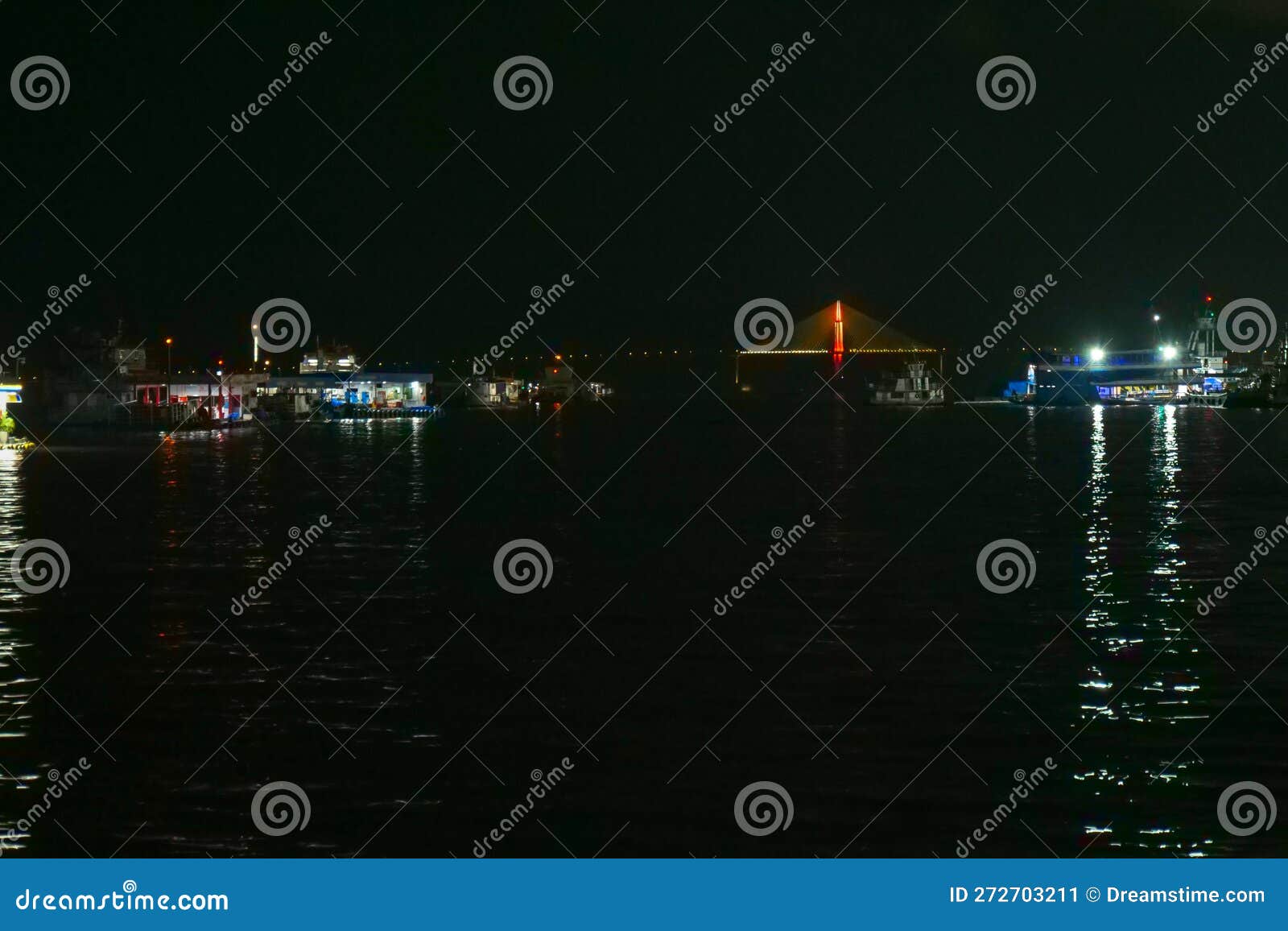 The Light Reflection of Several Goods Ferries on the Amazon River, with ...