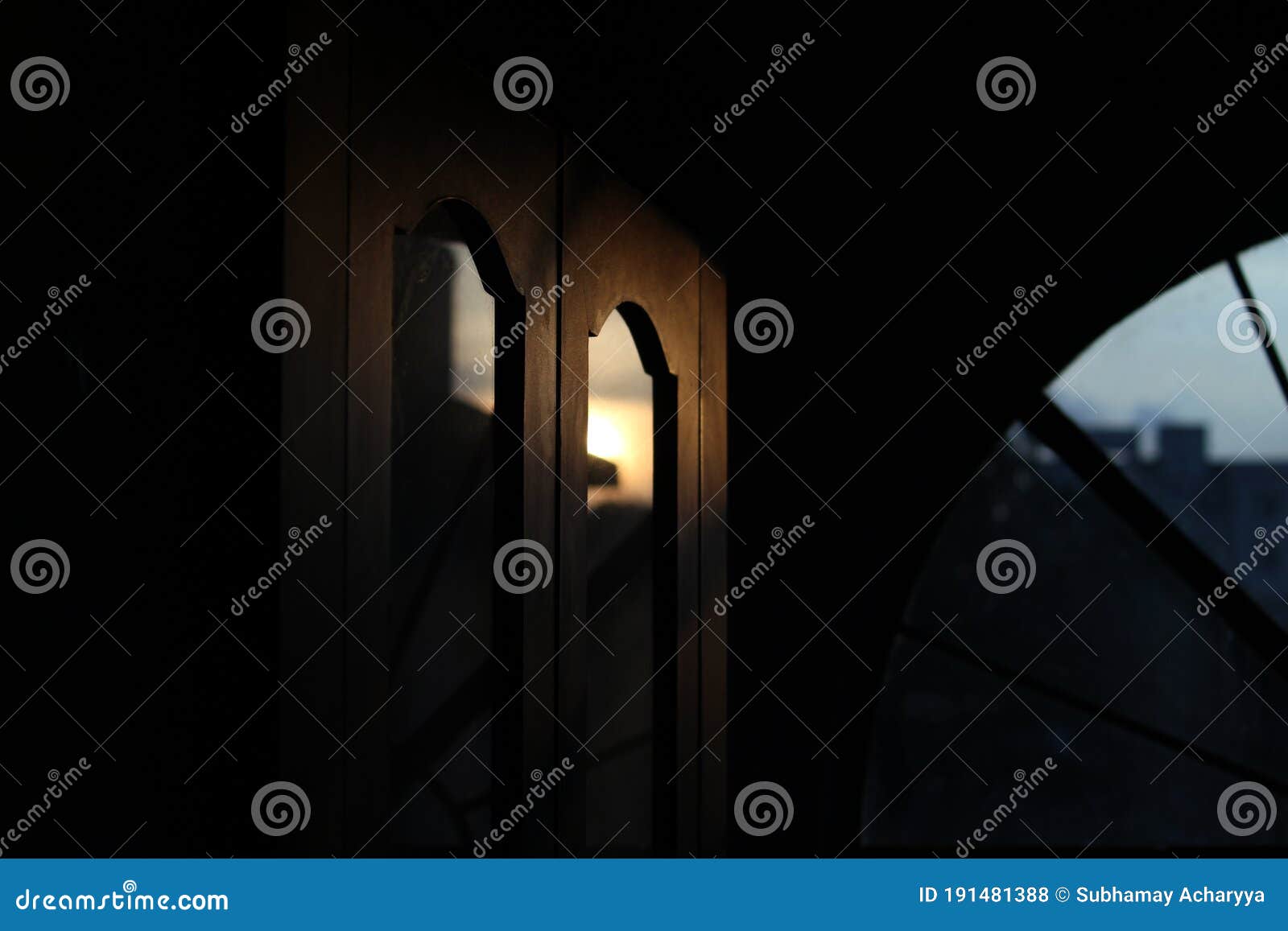 Light Reflection on a Window Glass Inside a Dark Room. Stock Photo ...