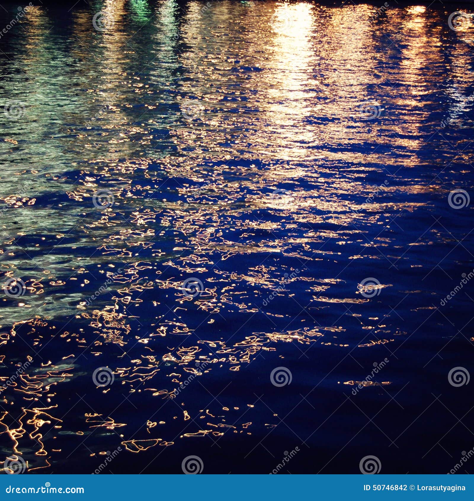 Light Reflections on Night River - Vintage Effect. Stock Photo - Image ...