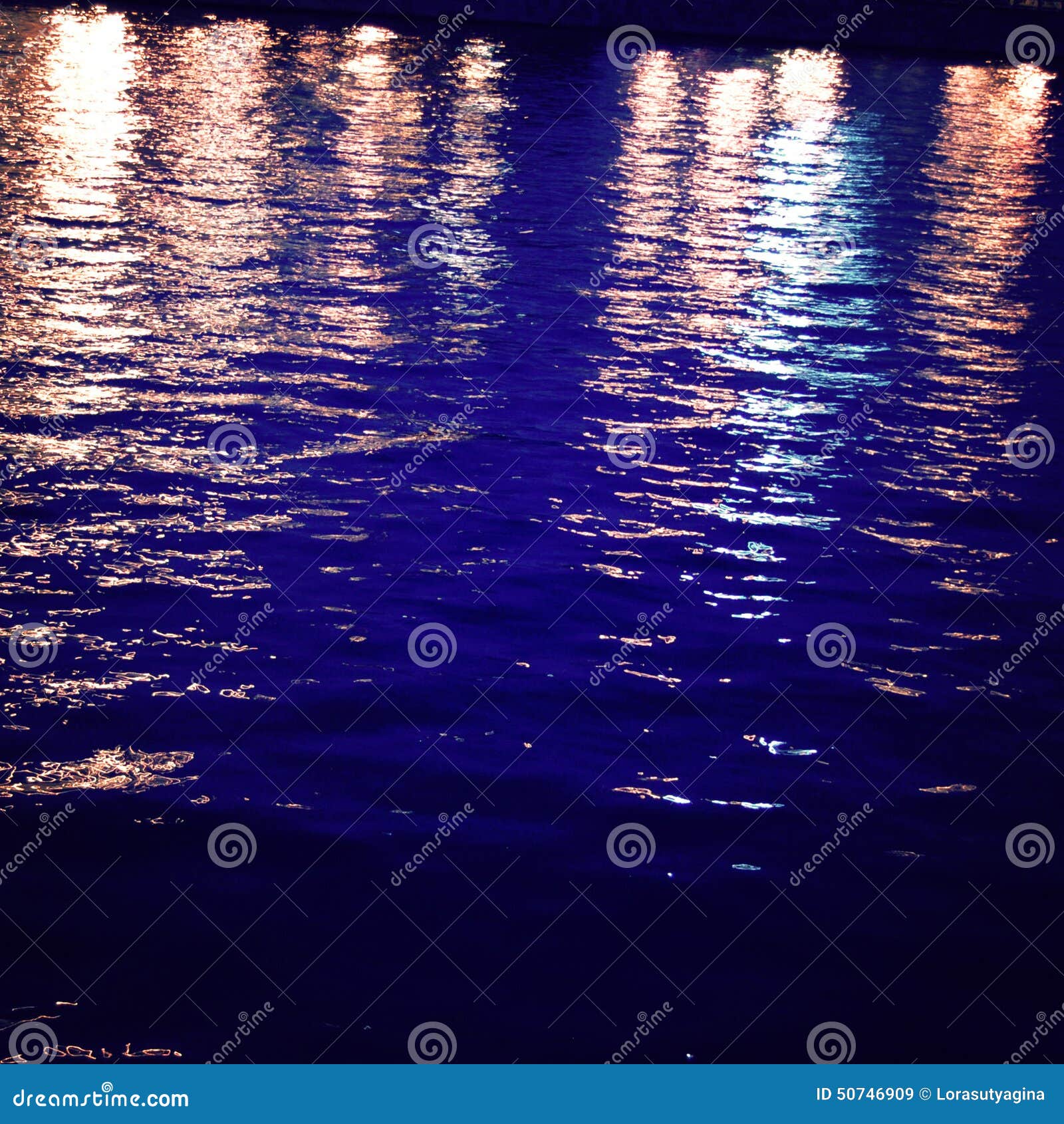 Light Reflections on Night River - Vintage Effect. Stock Image - Image ...