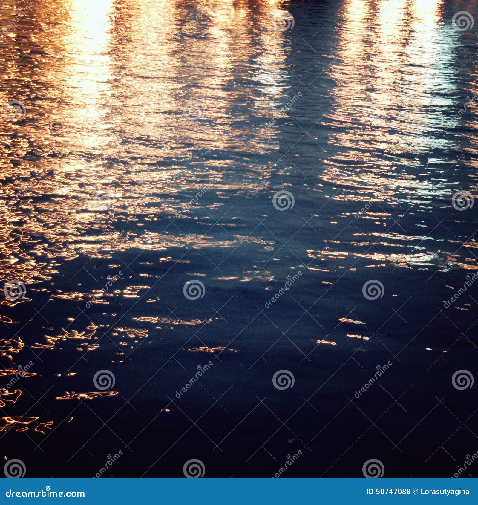 Light Reflections on Night River - Vintage Effect. Stock Photo - Image ...