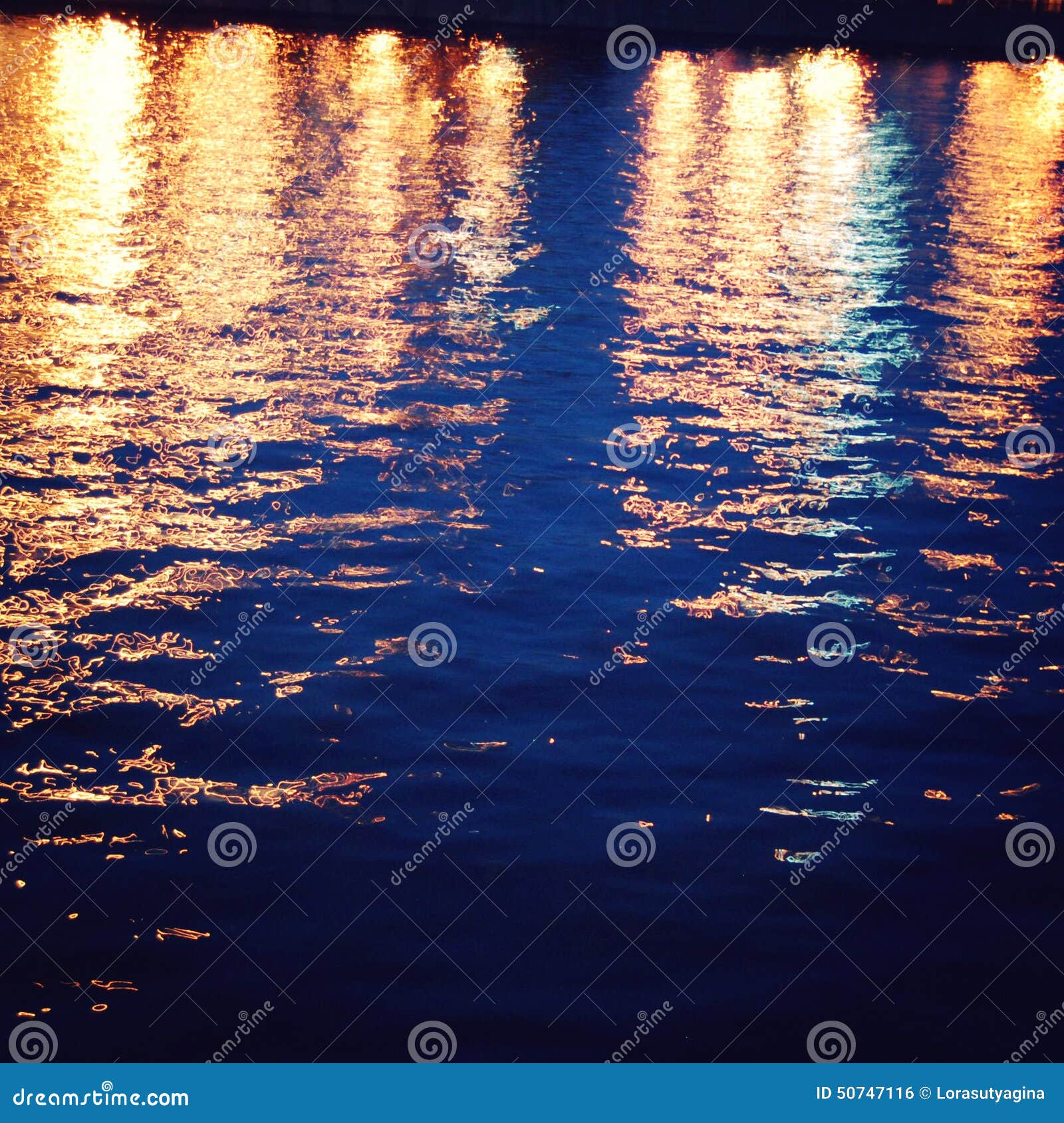 Light Reflections on Night River - Vintage Effect Stock Photo - Image ...