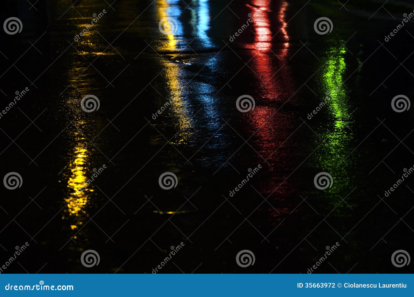 Light Reflections on a Wet Road Stock Photo - Image of parking, street ...