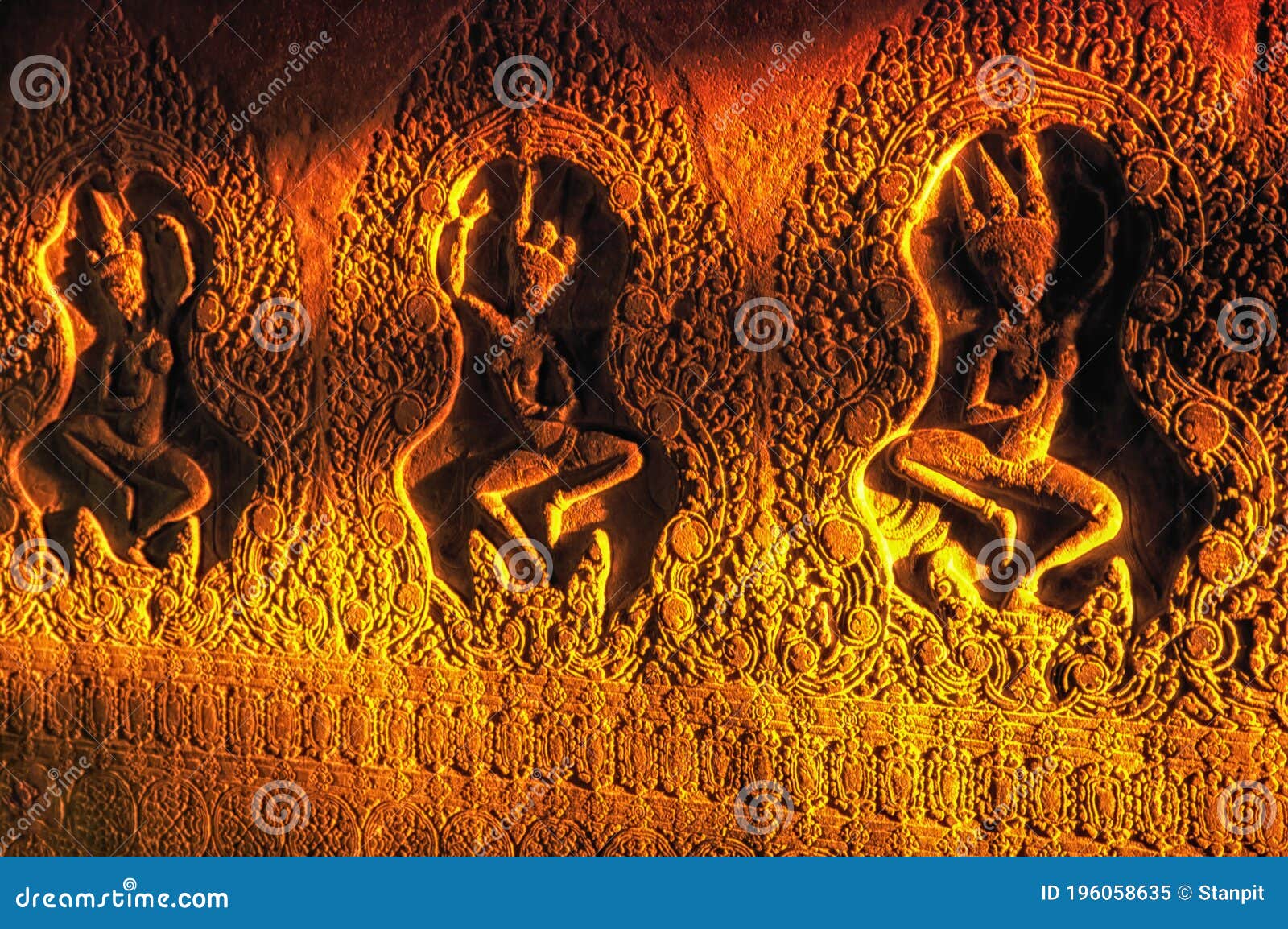 The Light of the Rising Sun, Falling on the Bas-reliefs of Angkor Wat ...