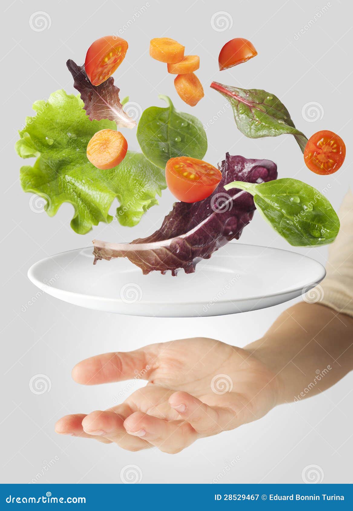 Light Salad with Floating Vegetables Stock Image - Image of hand ...