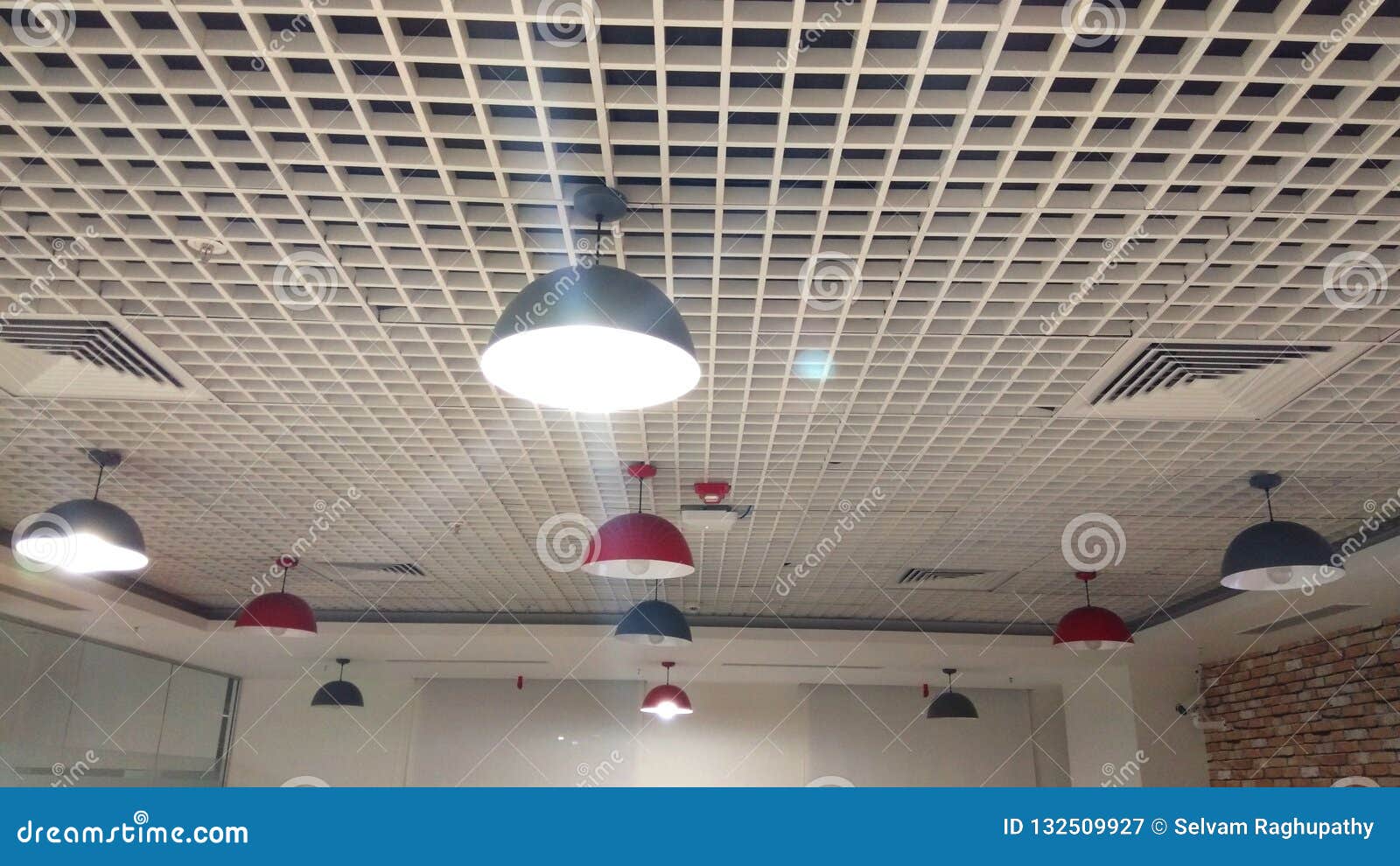 A Light Set Row of Designed Interior Ceiling. Stock Image - Image of ...