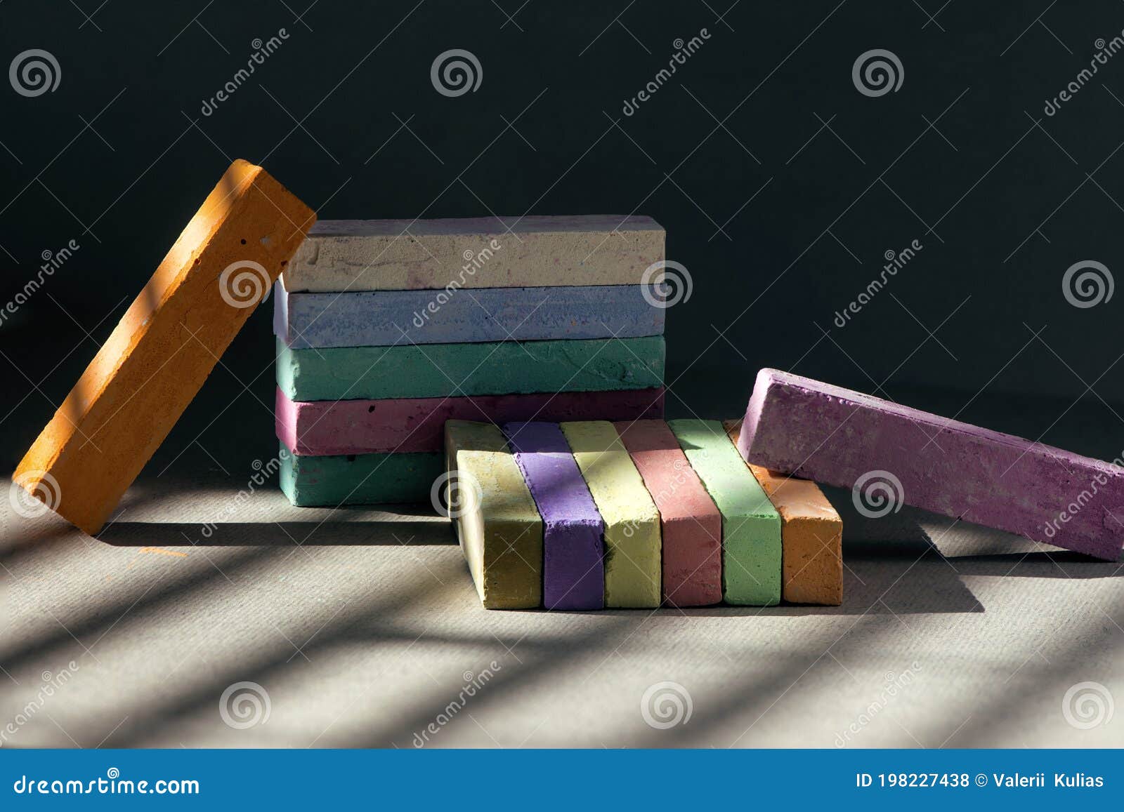 Light and Shadow, Cubes of Bright Crayons.on a Dark Background, Bright ...