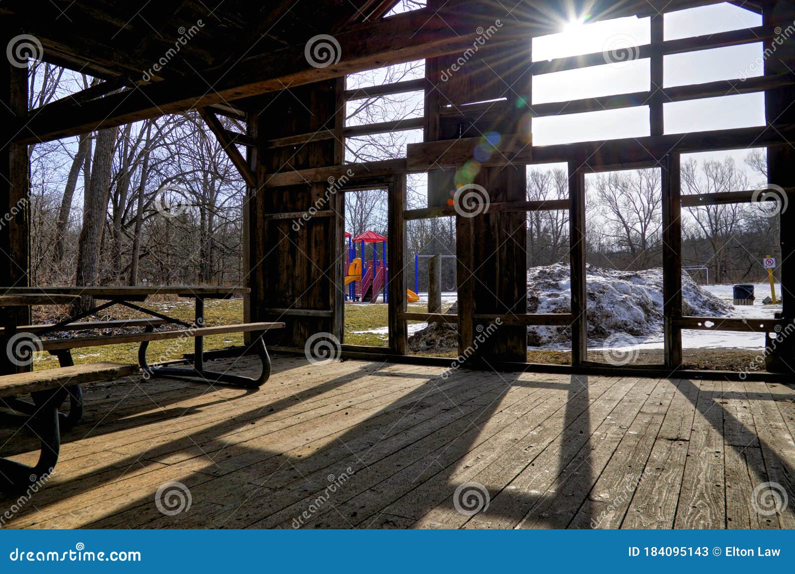 Light and Shadow Inside an Abandoned Old Barn House in Winter Stock ...