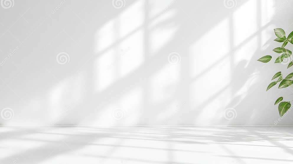 Light and Shadow Play in a White Studio Room with Greenery Stock ...