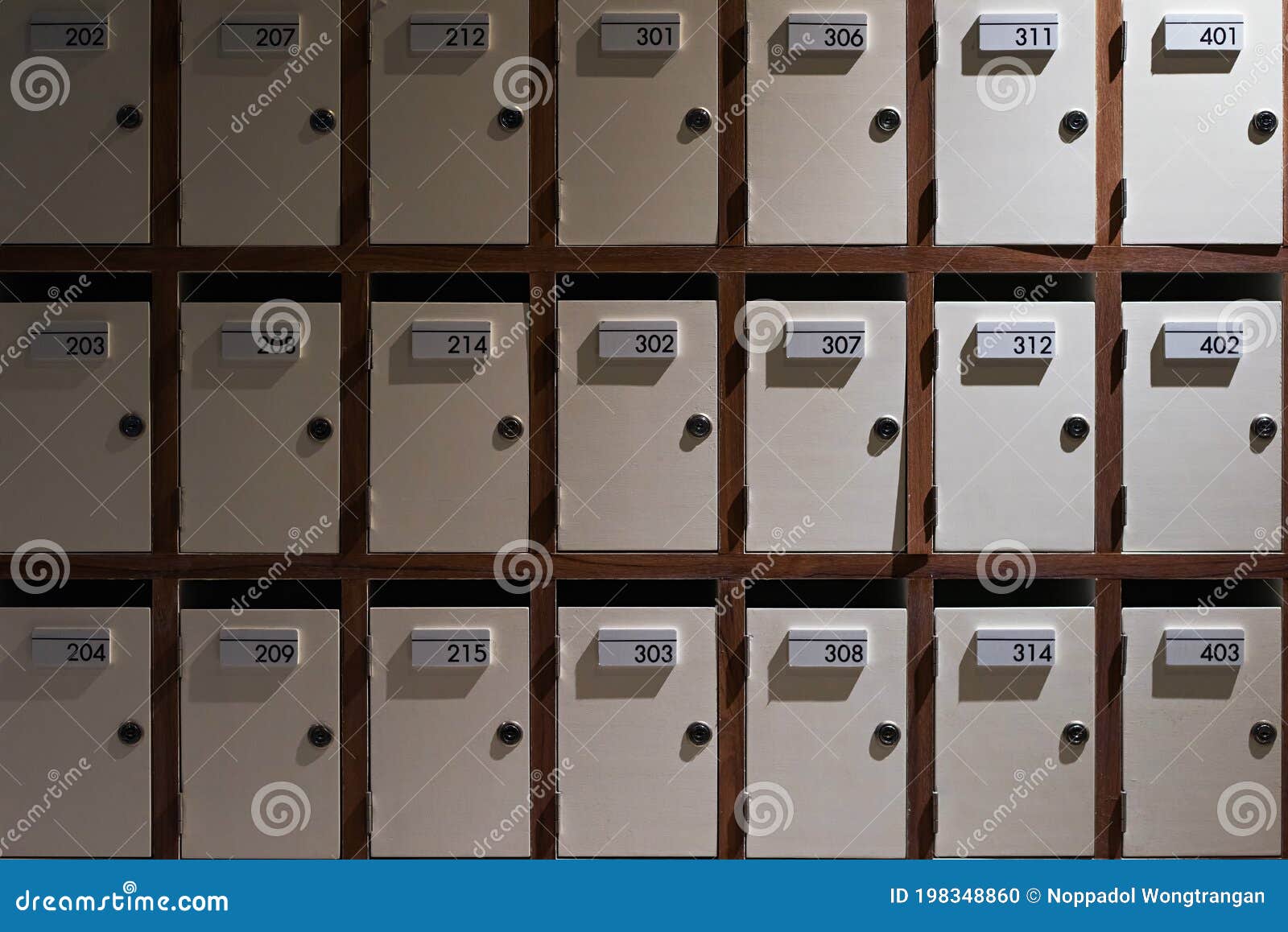 Light and Shadow of Small Mail Lockers with Numbers Stock Photo - Image ...