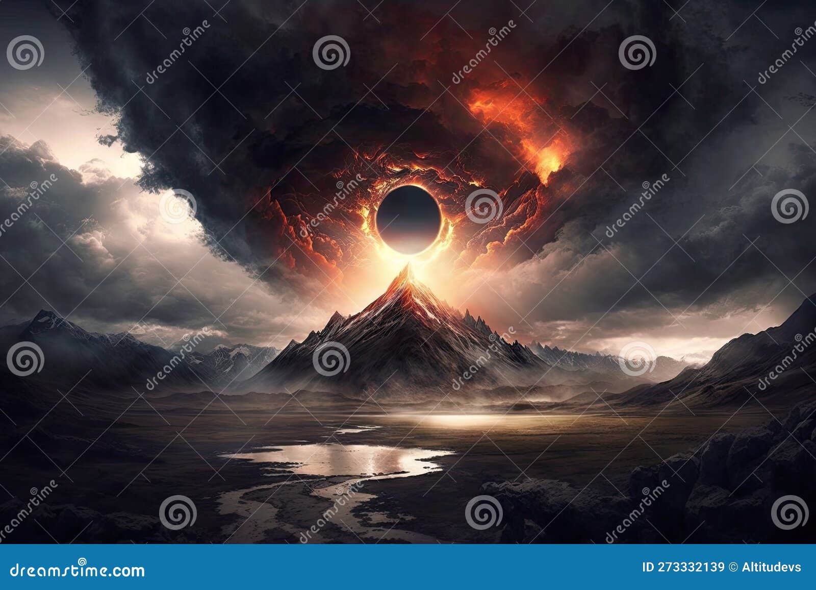 Light Shining through the Clouds Over Mordor, with a View of Mount Doom ...