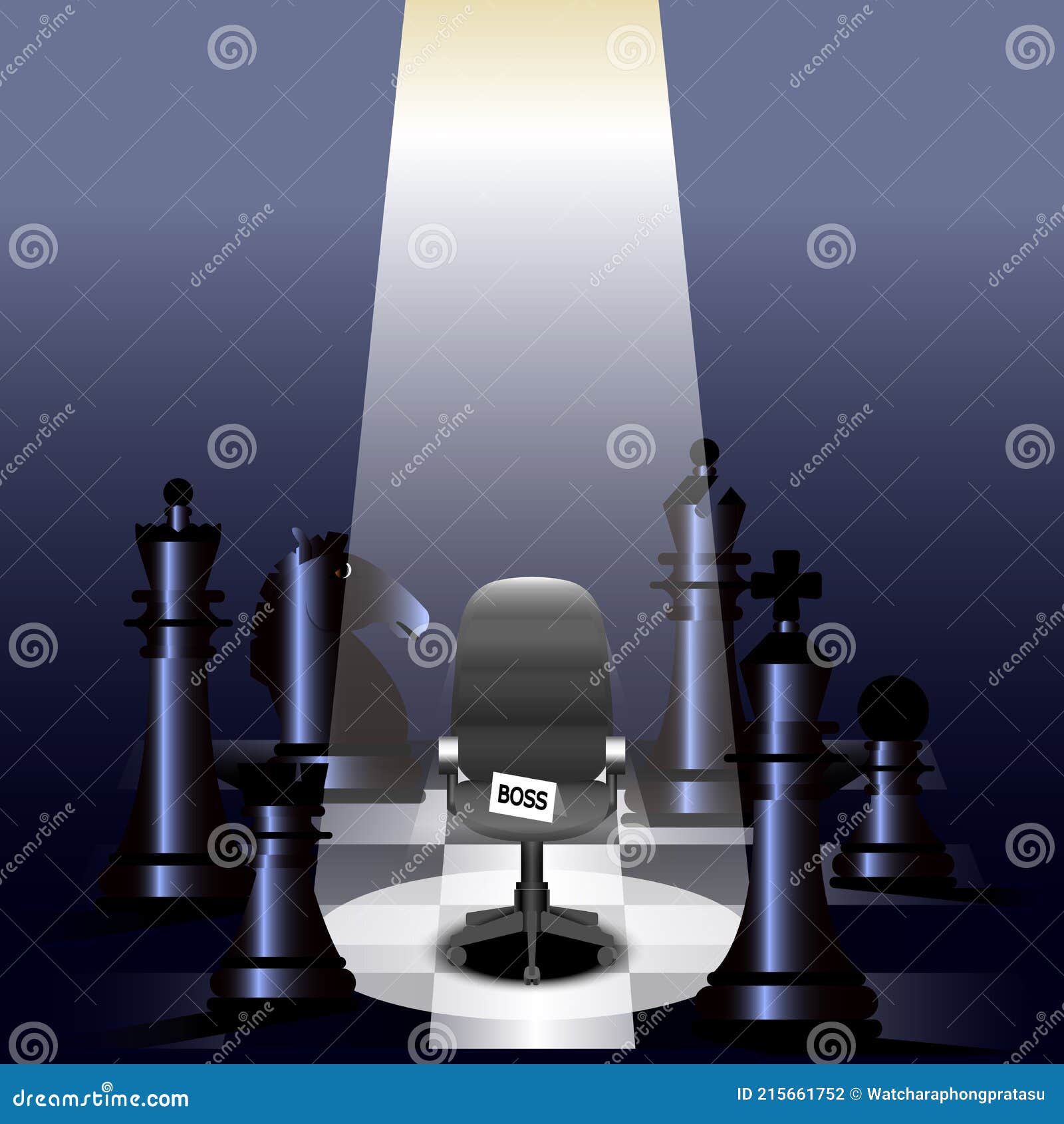 Light Shining Down, Empty Boss Chair, All Chess on a Chessboard, Vector ...
