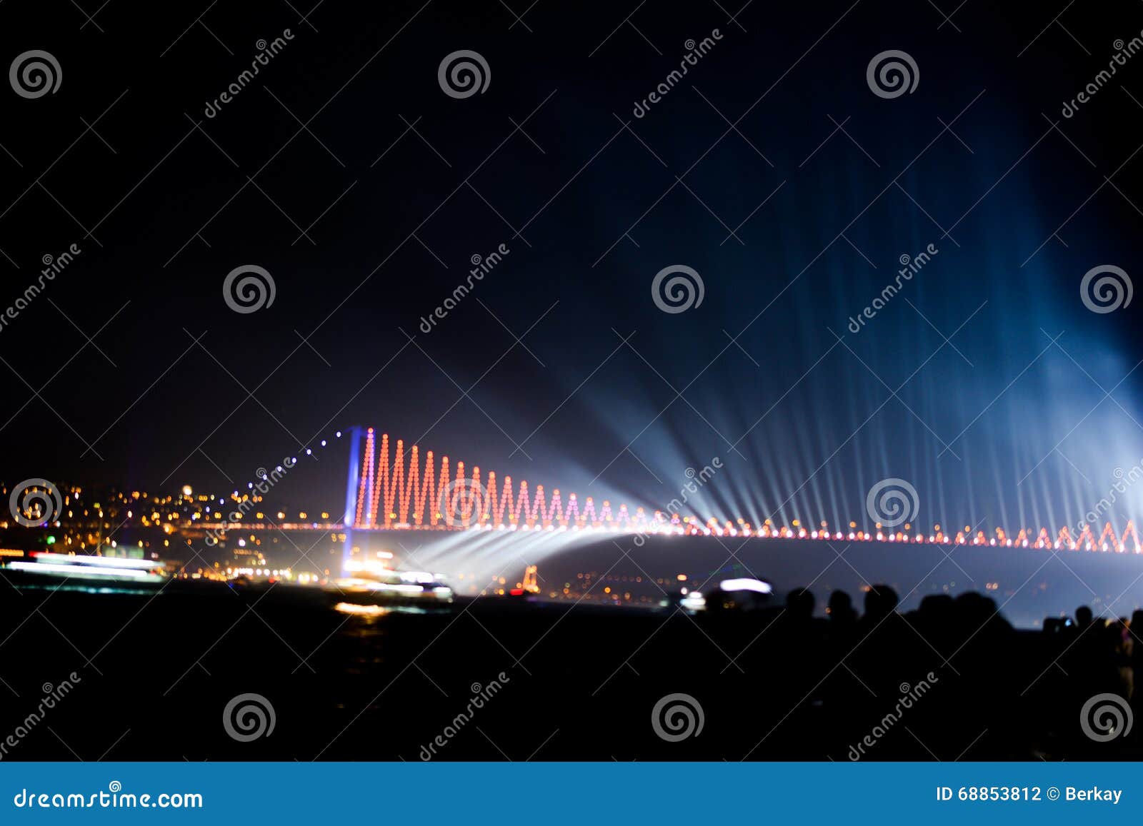 Light Show at Bosphorus Bridge Stock Photo - Image of turkey, salute ...