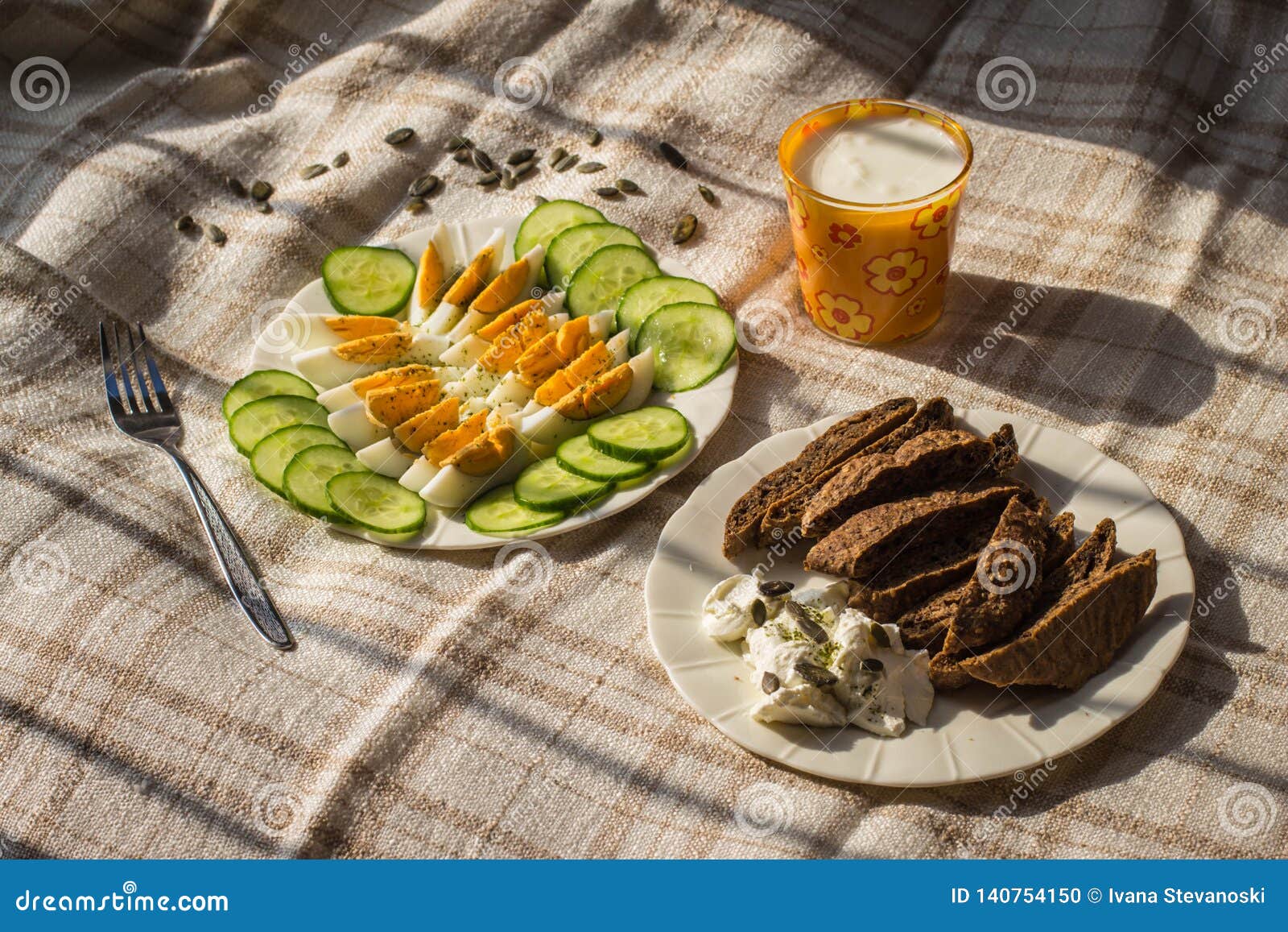 Light Simple Breakfast with Boiled Eggs and Cucumber Stock Photo ...