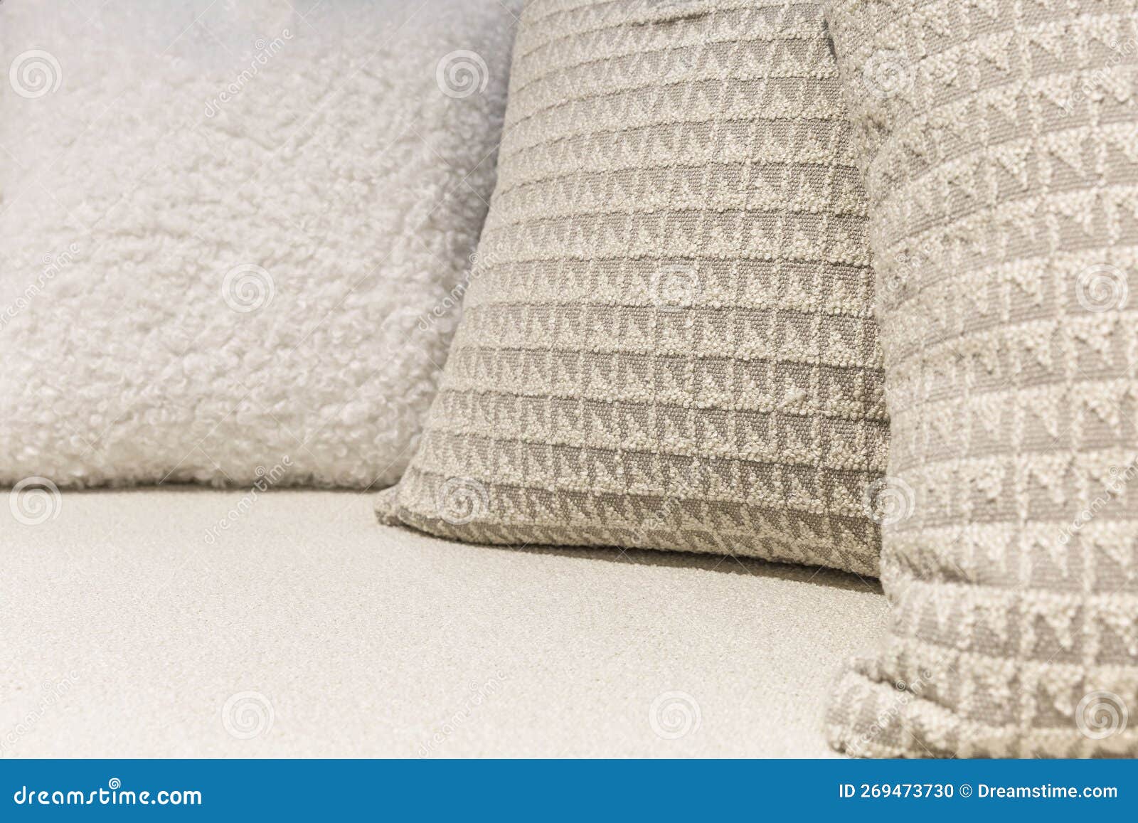 Light Soft Decorative Pillows on the Sofa. Textiles and Decor and ...