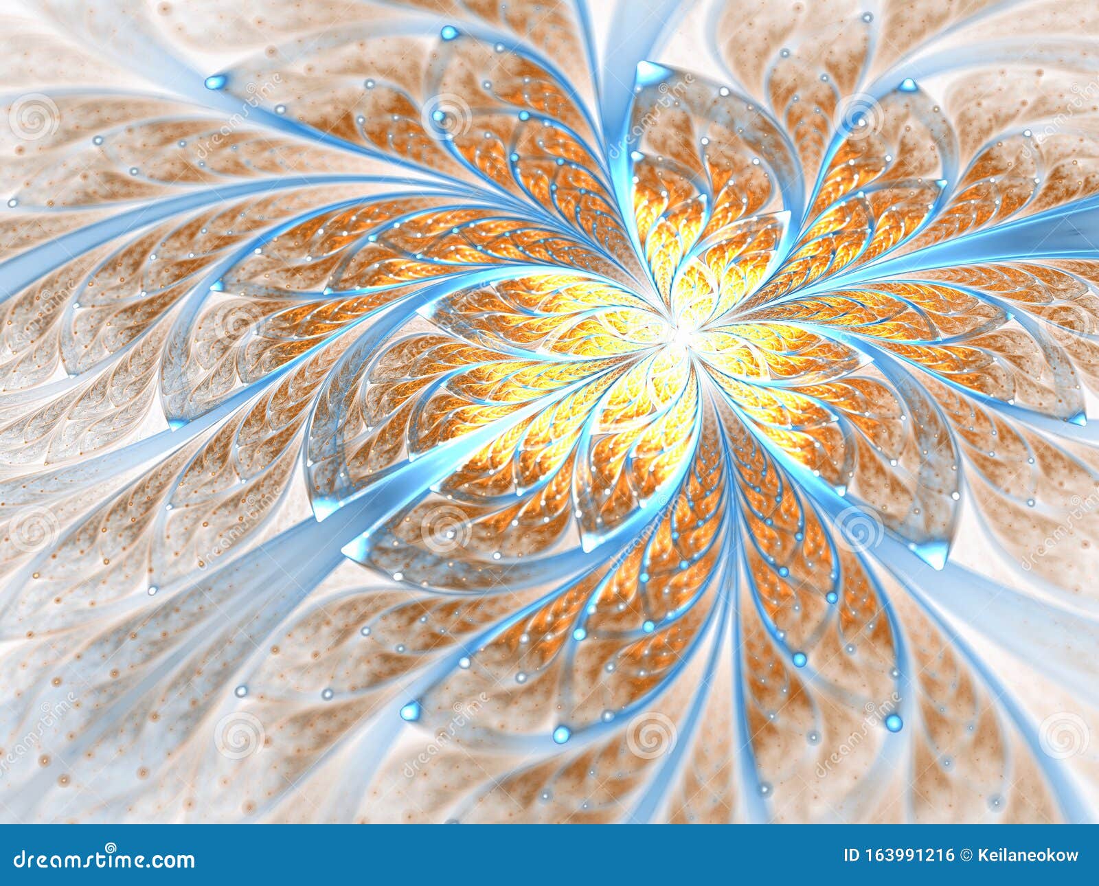 Light Soft Gold And Blue Fractal Flower Stock Illustration