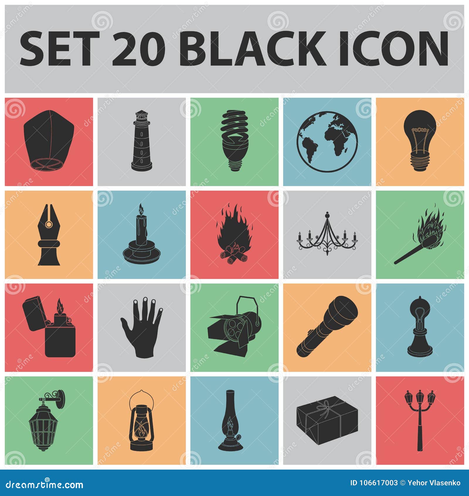 Light Source Black Icons in Set Collection for Design. Light and ...