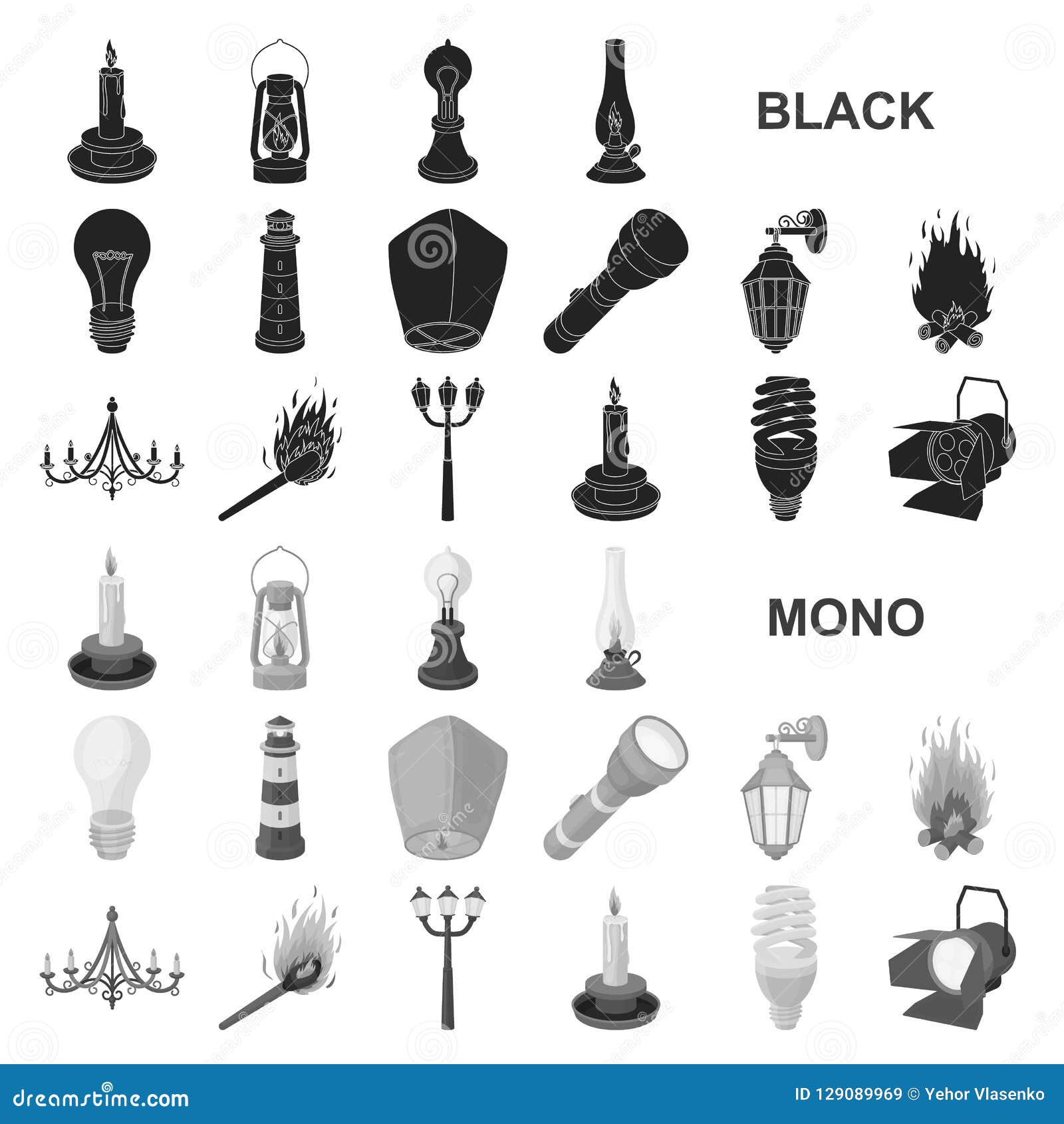 Light Source Black Icons in Set Collection for Design. Light and ...