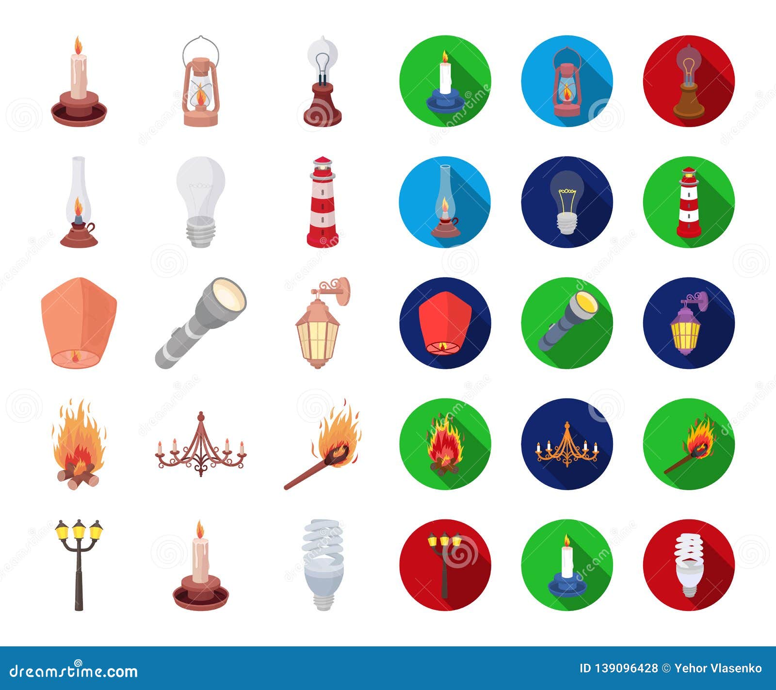 Light Source Cartoon,flat Icons in Set Collection for Design. Light and ...
