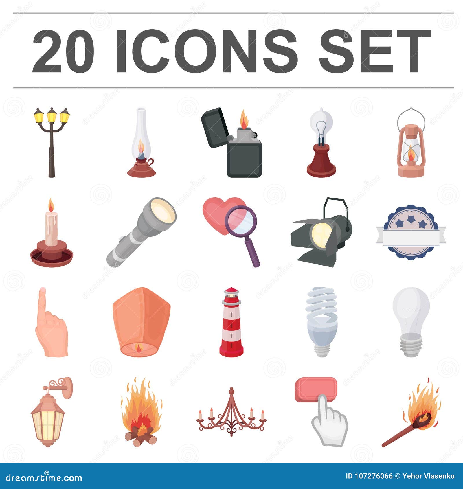 Light Source Cartoon Icons in Set Collection for Design. Stock Vector ...
