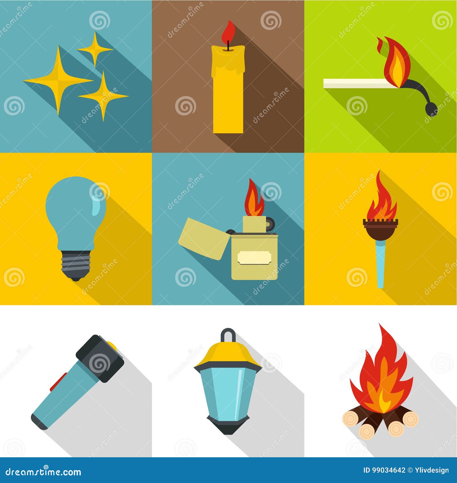 Light Source Icon Set, Flat Style Stock Vector - Illustration of bright ...