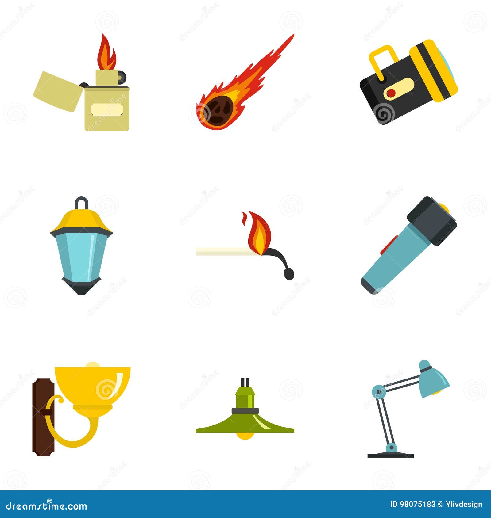 Light Source Icon Set, Flat Style Stock Vector - Illustration of ...
