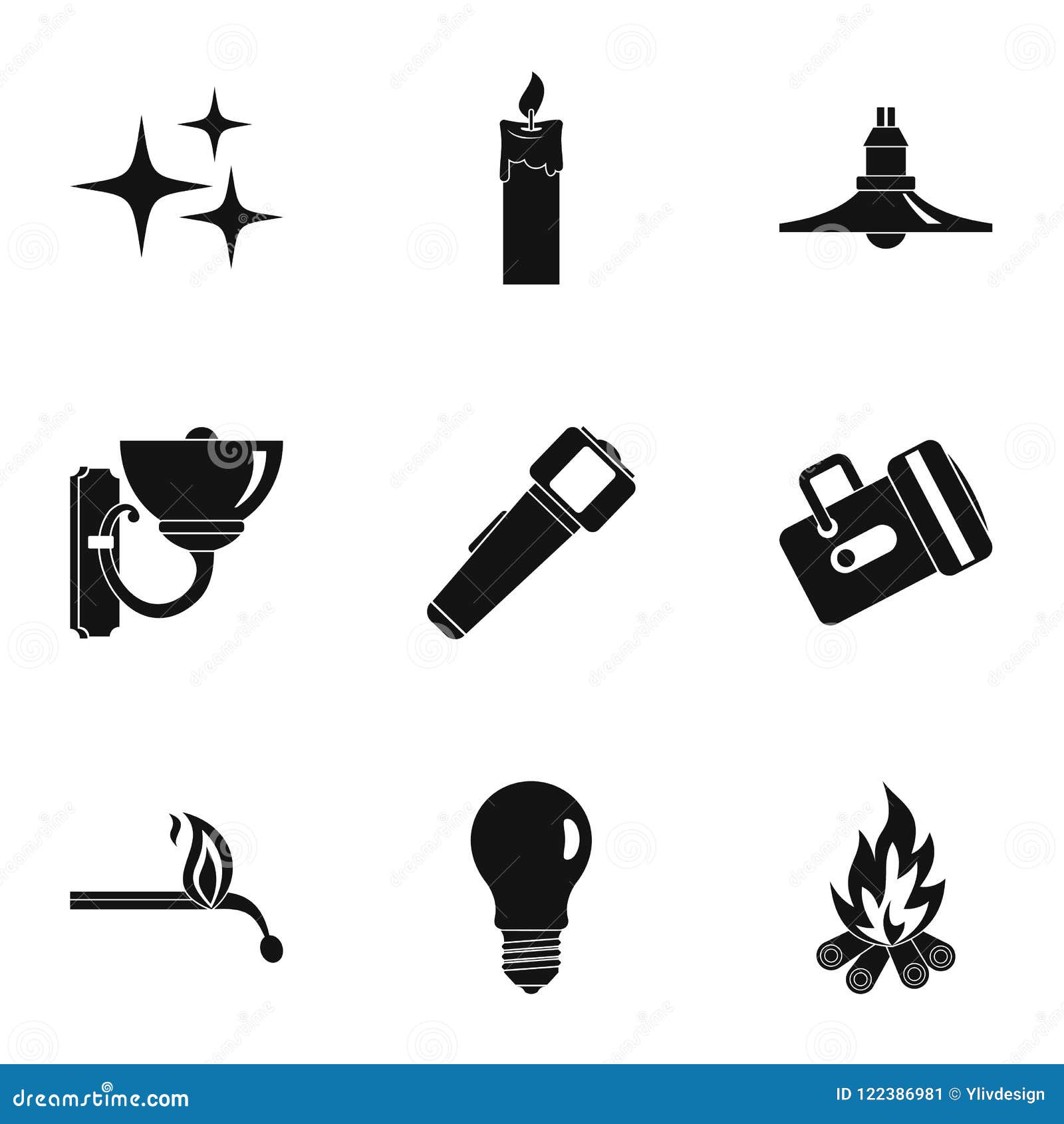 Light Source Icon Set, Simple Style Stock Vector - Illustration of ...