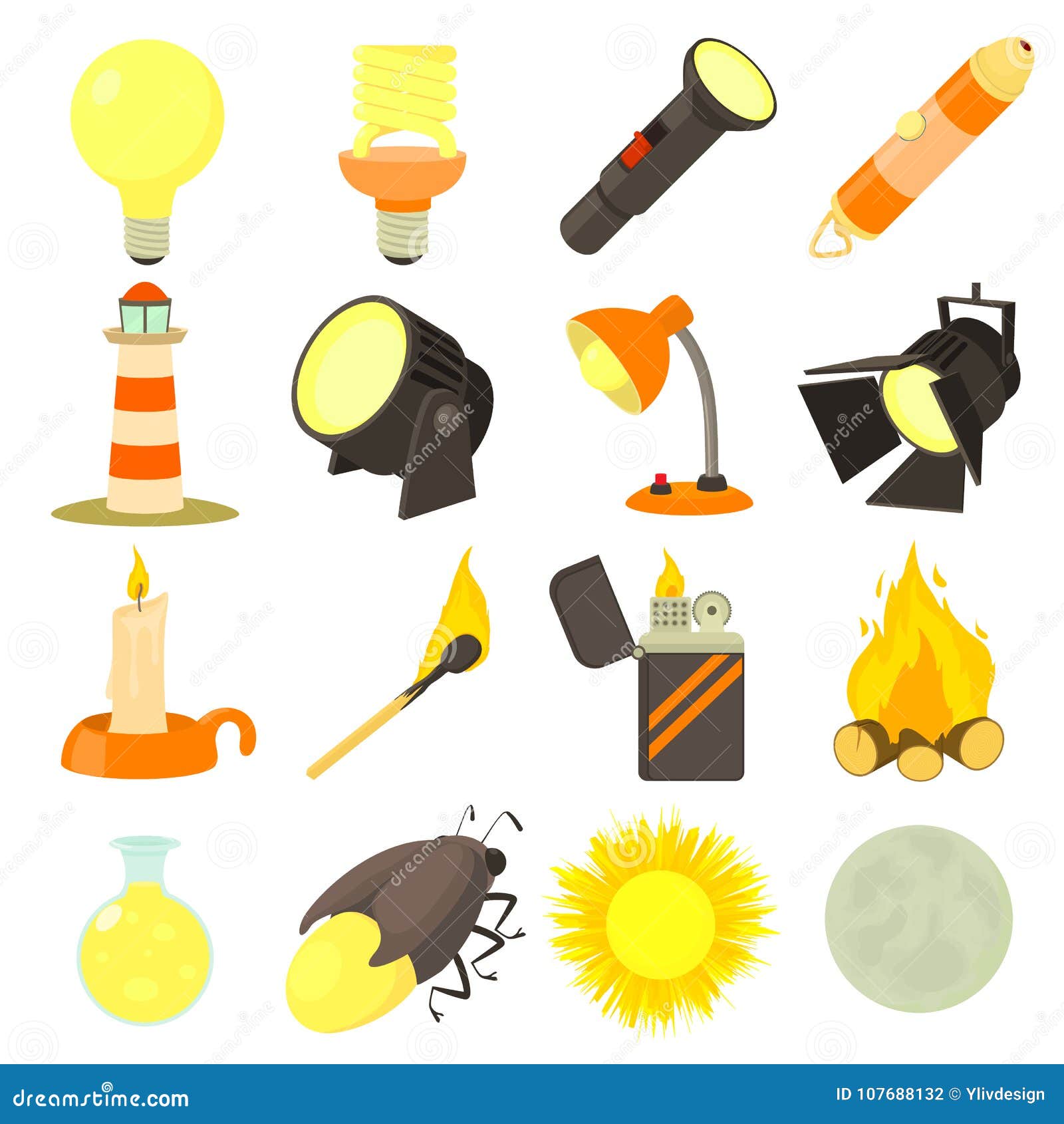Light Source Icons Set, Cartoon Style Stock Vector - Illustration of ...