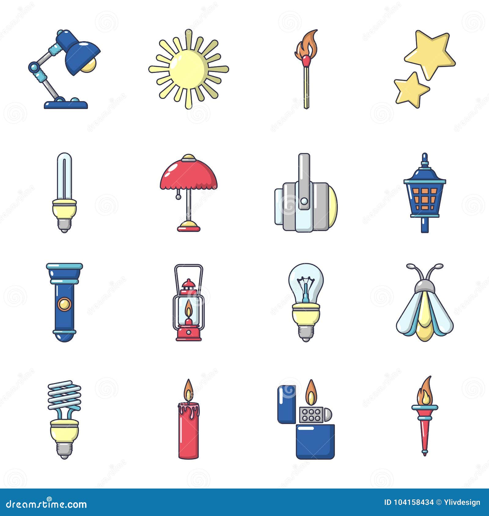 Light Source Icons Set, Cartoon Style Stock Vector - Illustration of ...