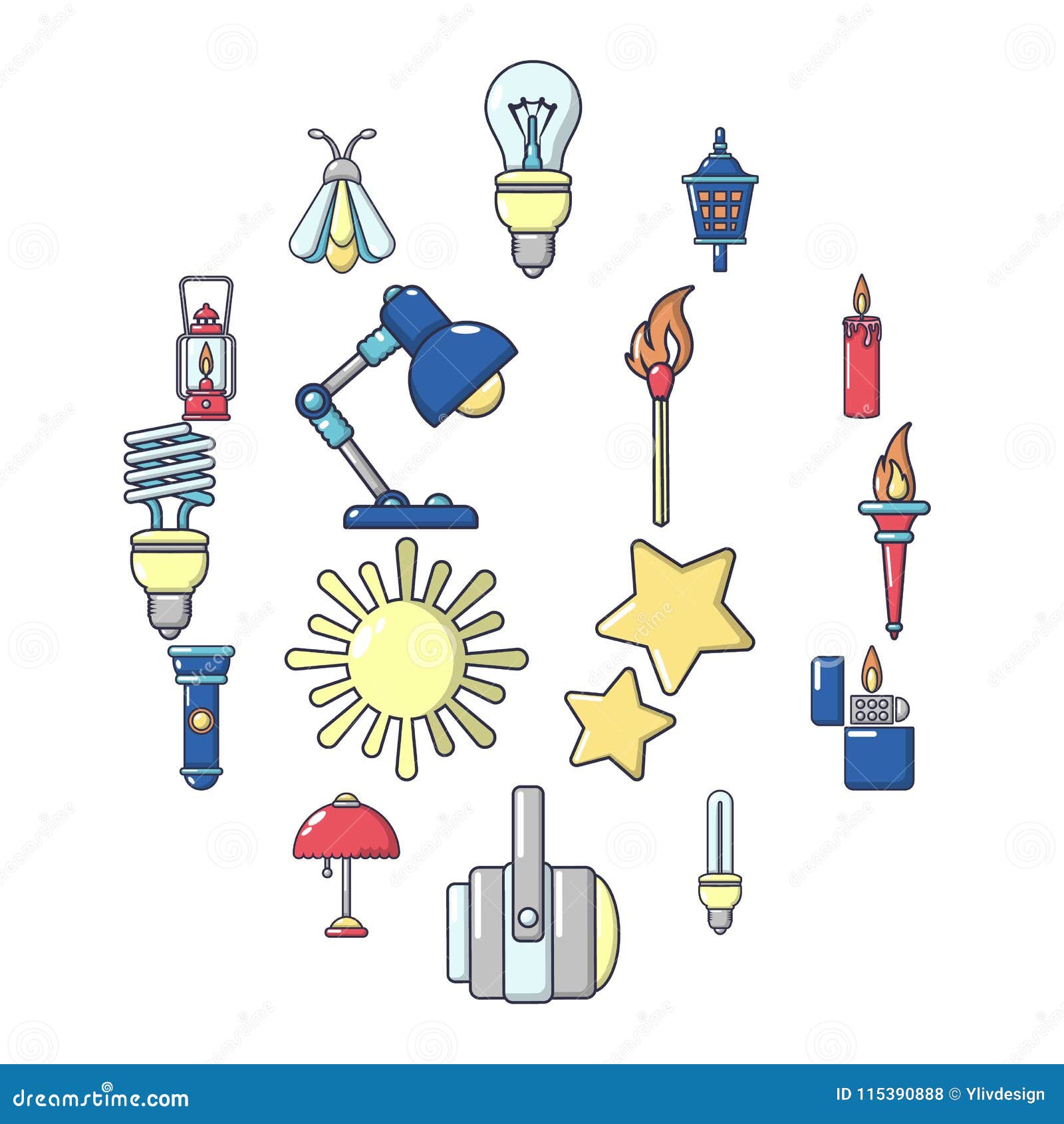 Light Source Icons Set, Cartoon Style Stock Vector - Illustration of ...