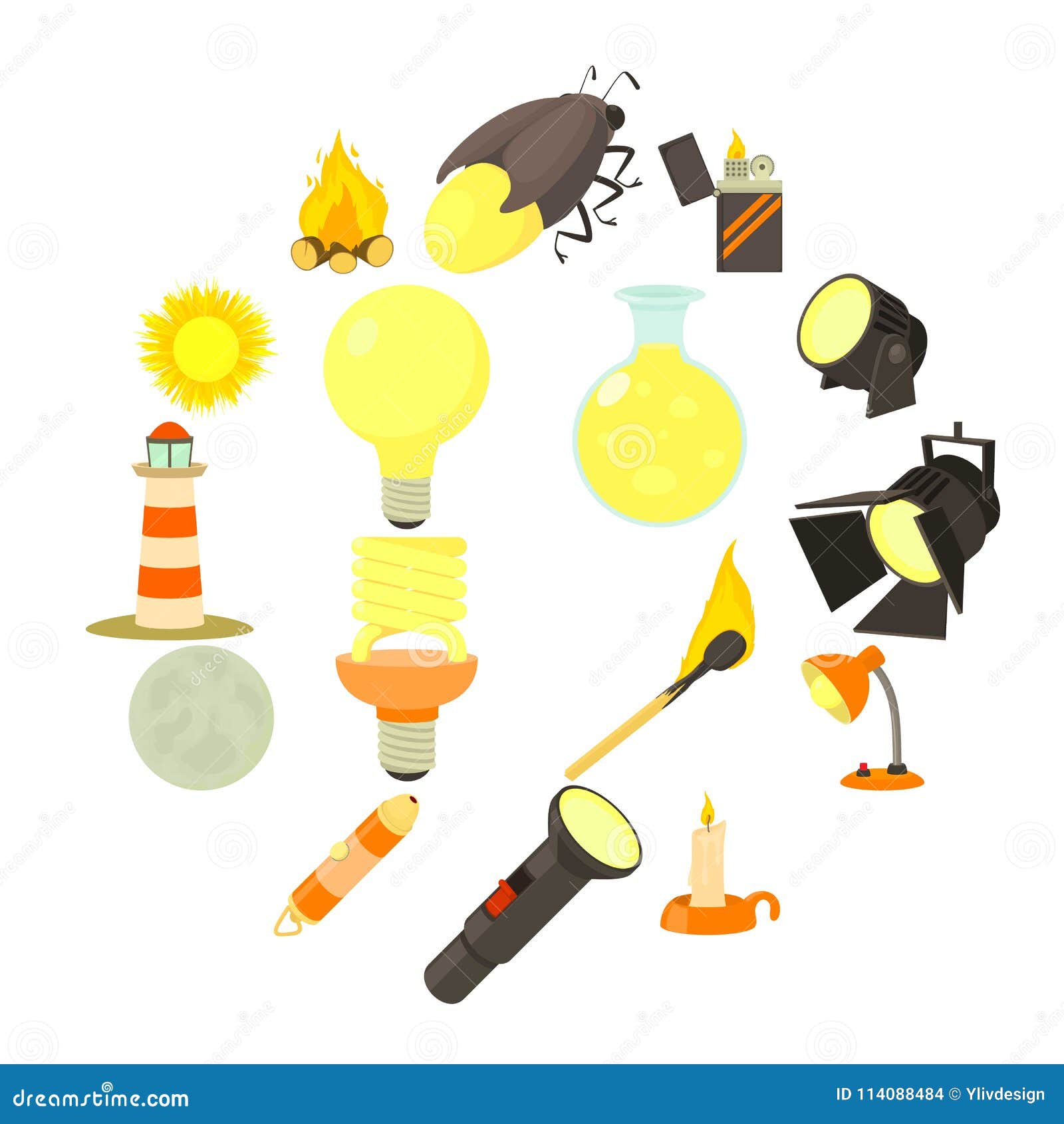 Light Source Icons Set, Cartoon Style Stock Vector - Illustration of ...