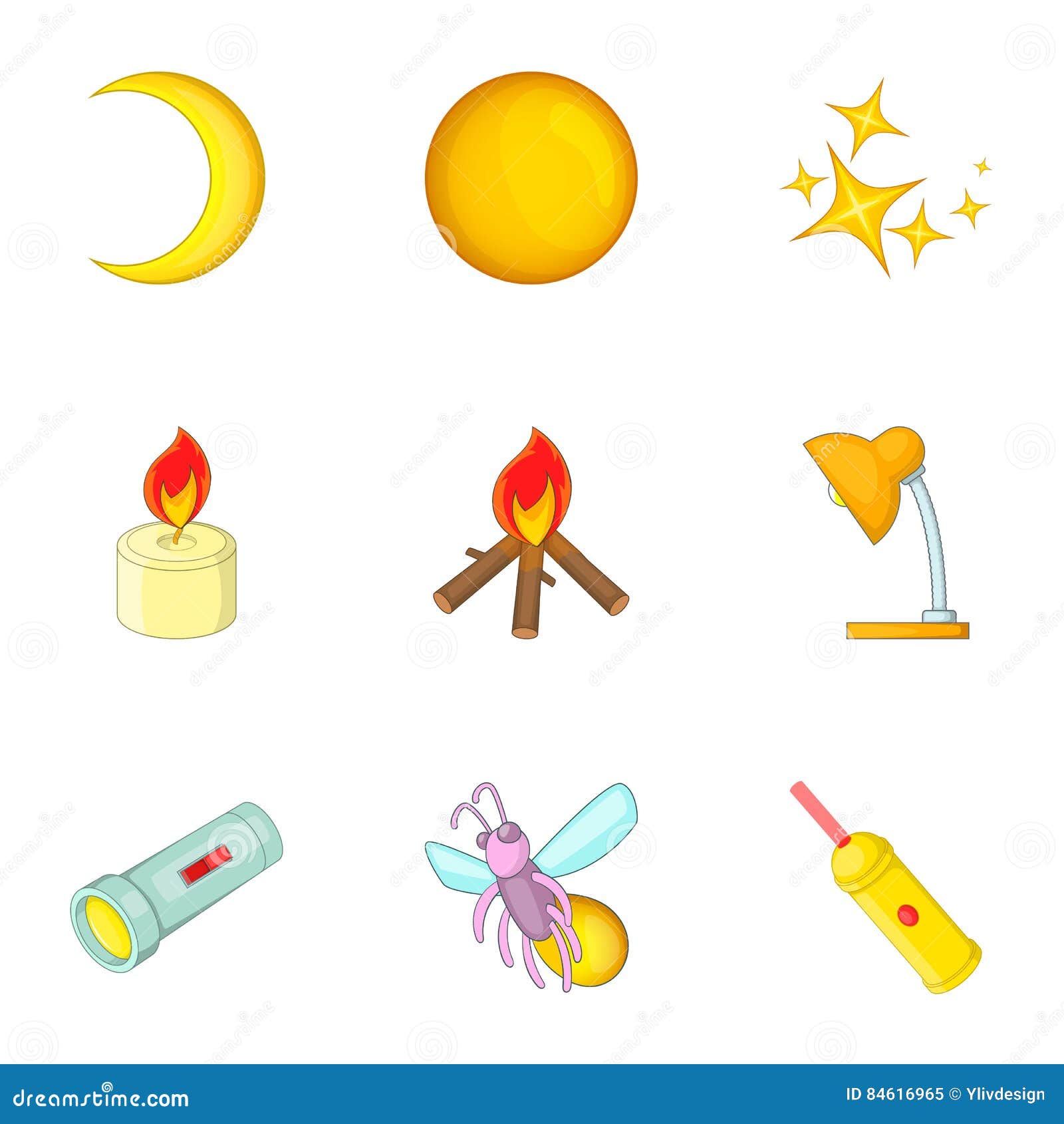 Light Source Icons Set, Cartoon Style Stock Vector - Illustration of ...