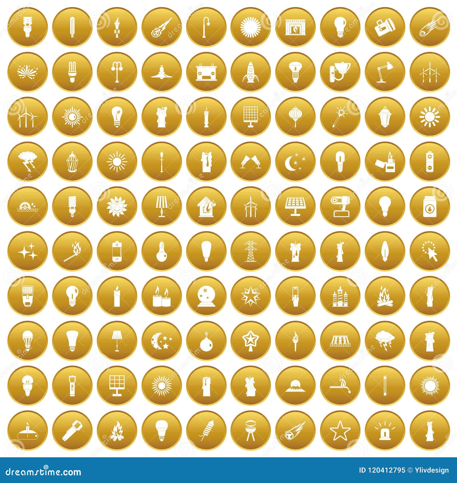 100 Light Source Icons Set Gold Stock Vector - Illustration of lighter ...