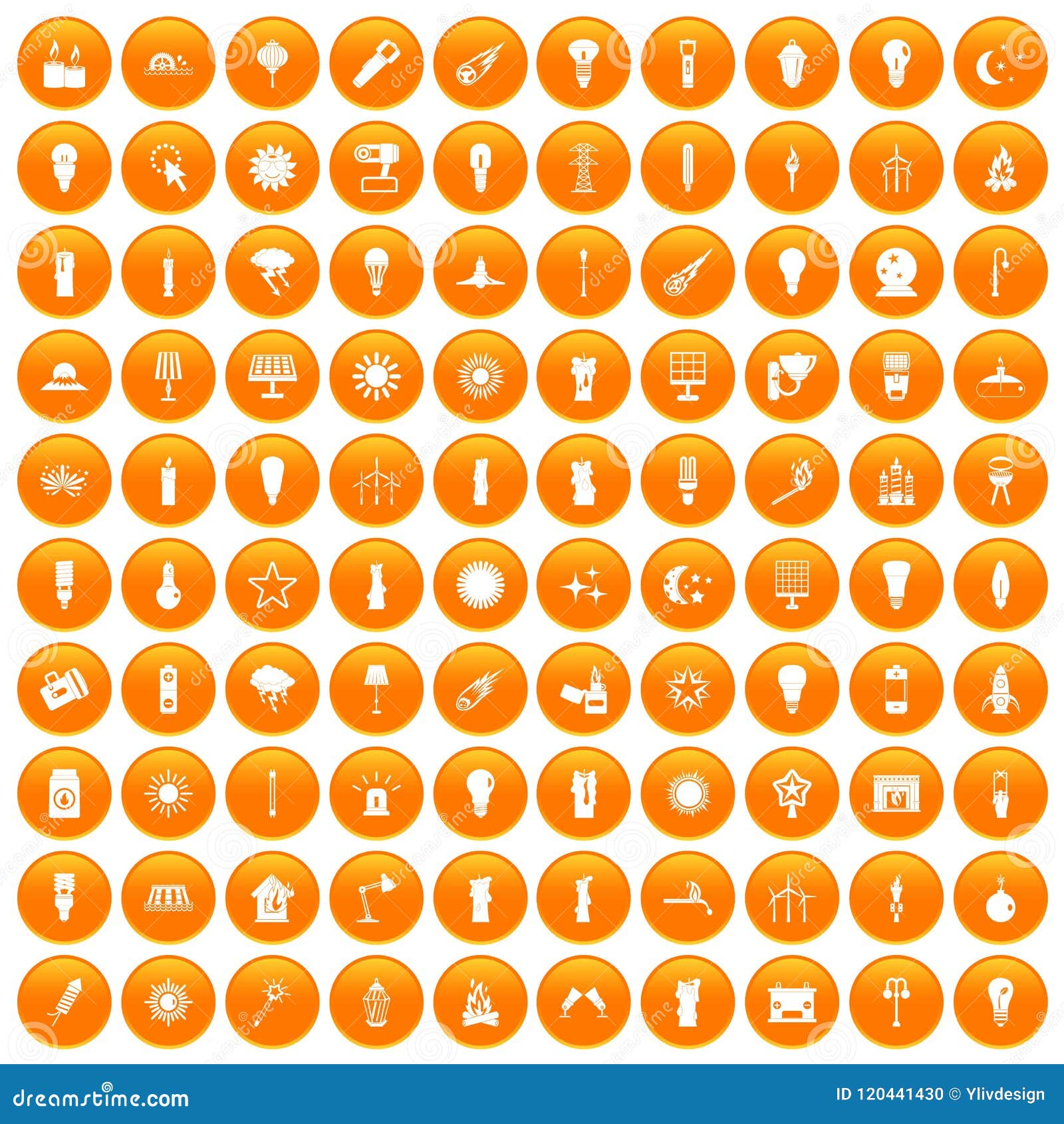 100 Light Source Icons Set Orange Stock Vector - Illustration of simple ...