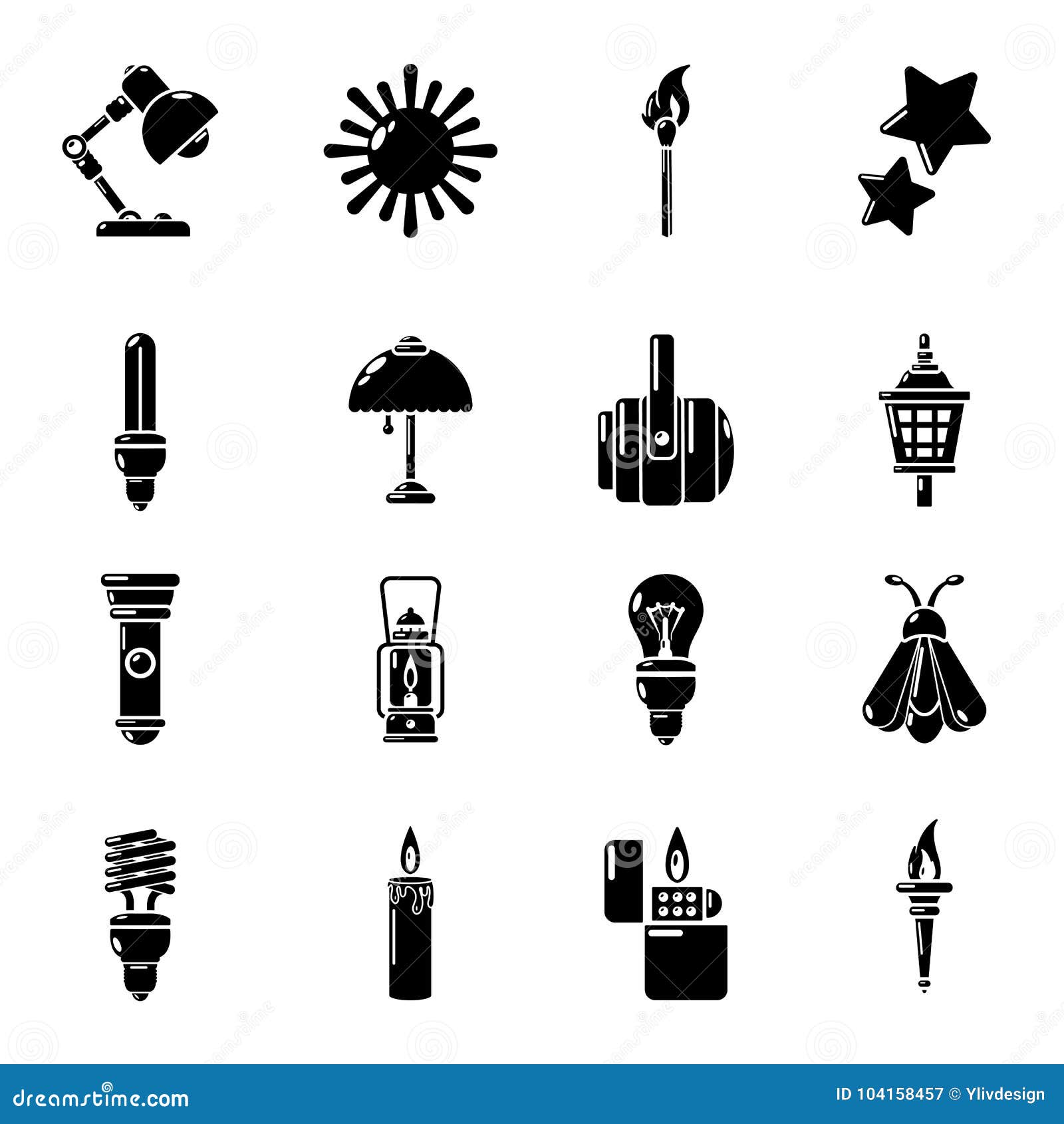 Light Source Icons Set, Simple Style Stock Vector - Illustration of ...