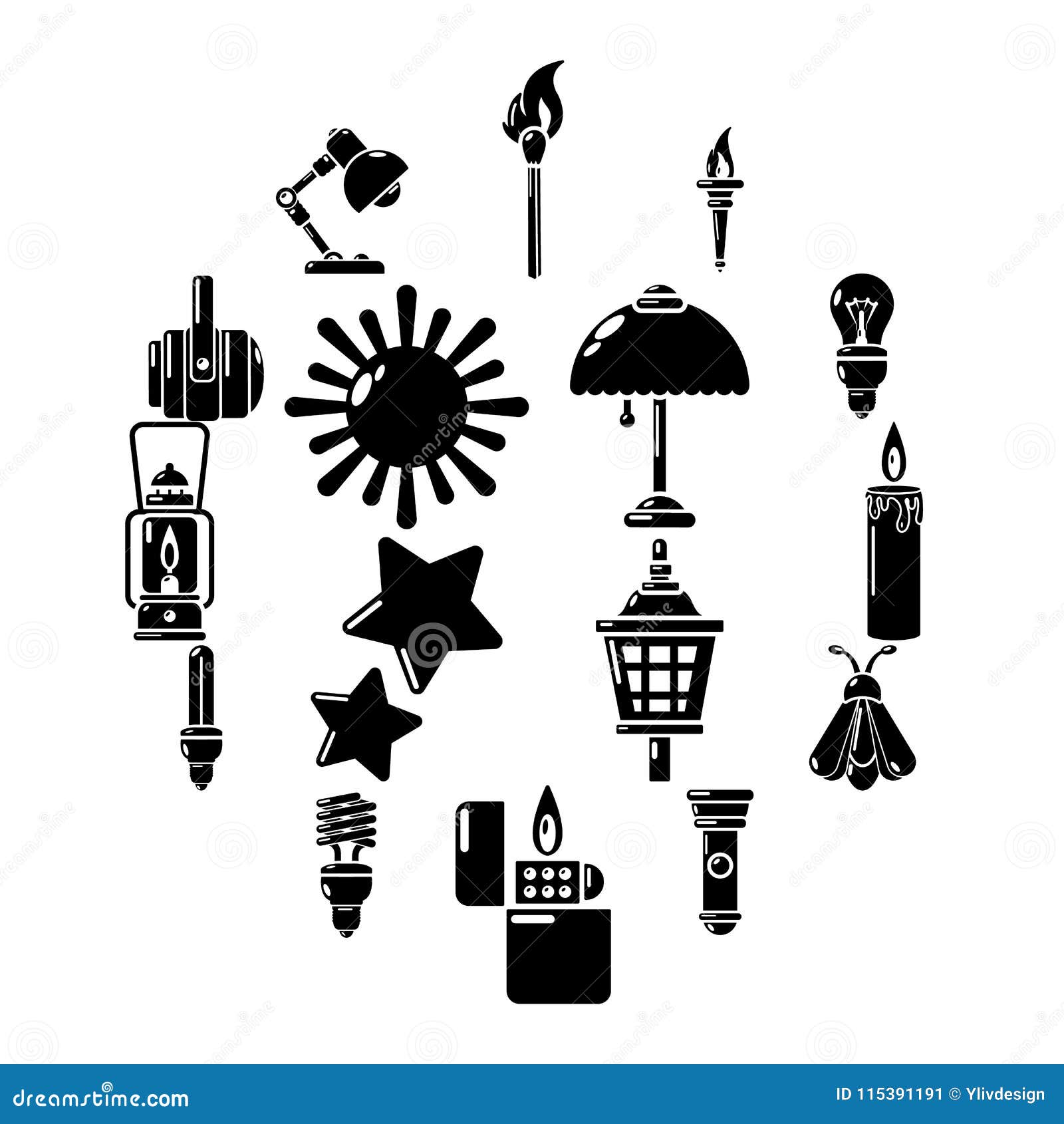 Light Source Icons Set, Simple Style Stock Vector - Illustration of ...