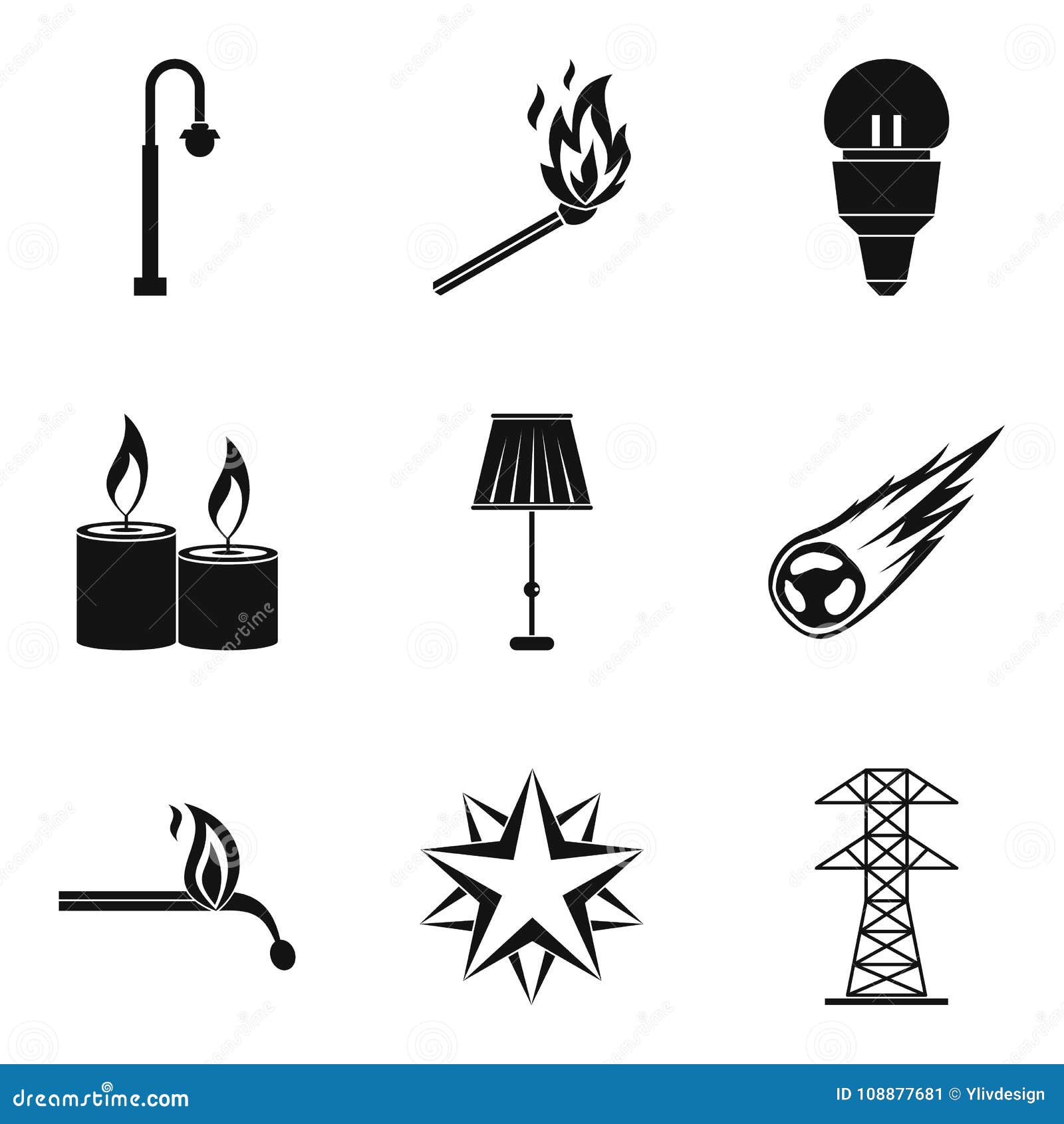 Light Source Icons Set, Simple Style Stock Vector - Illustration of ...