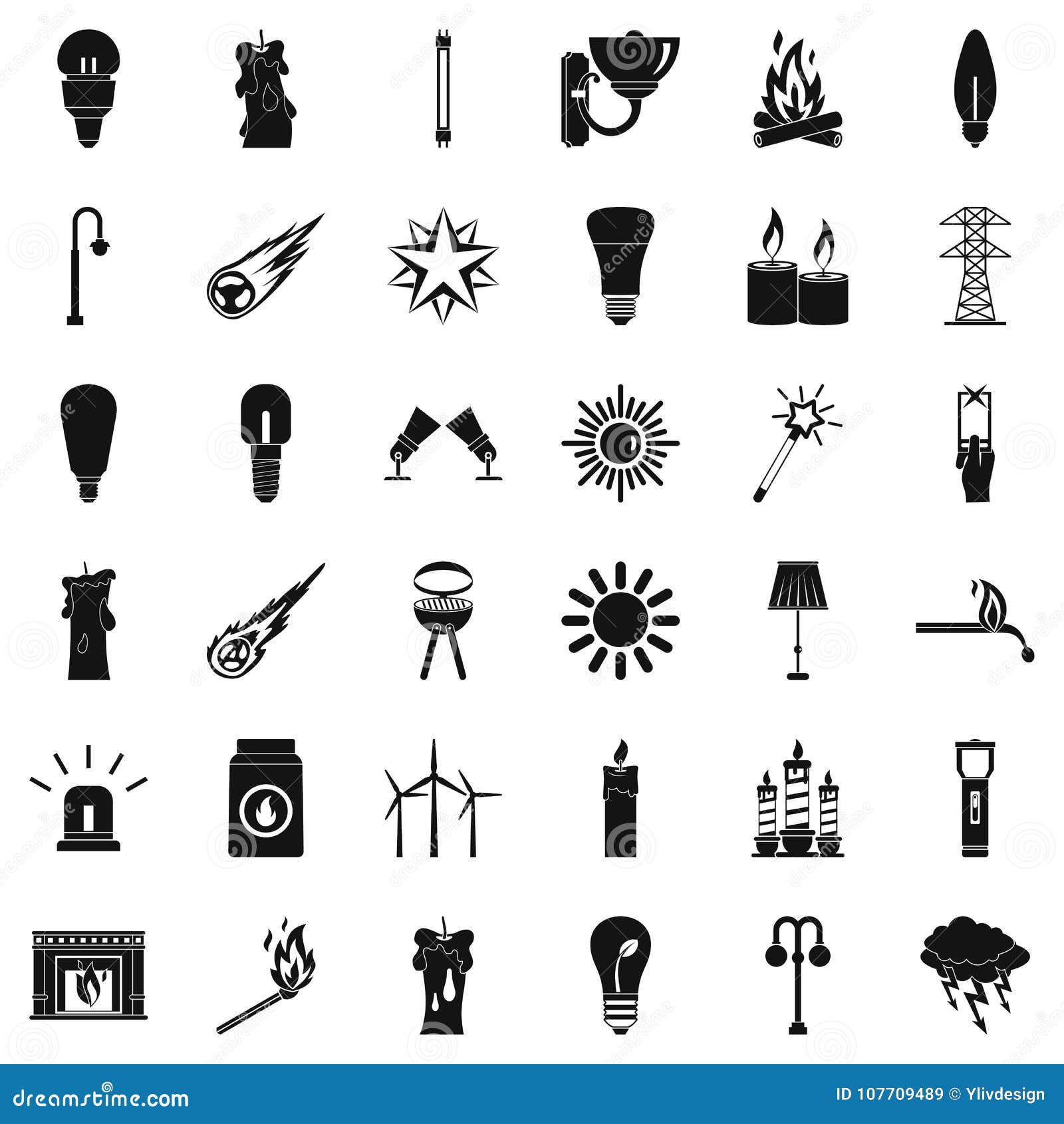 Light Source Icons Set, Simple Style Stock Vector - Illustration of ...
