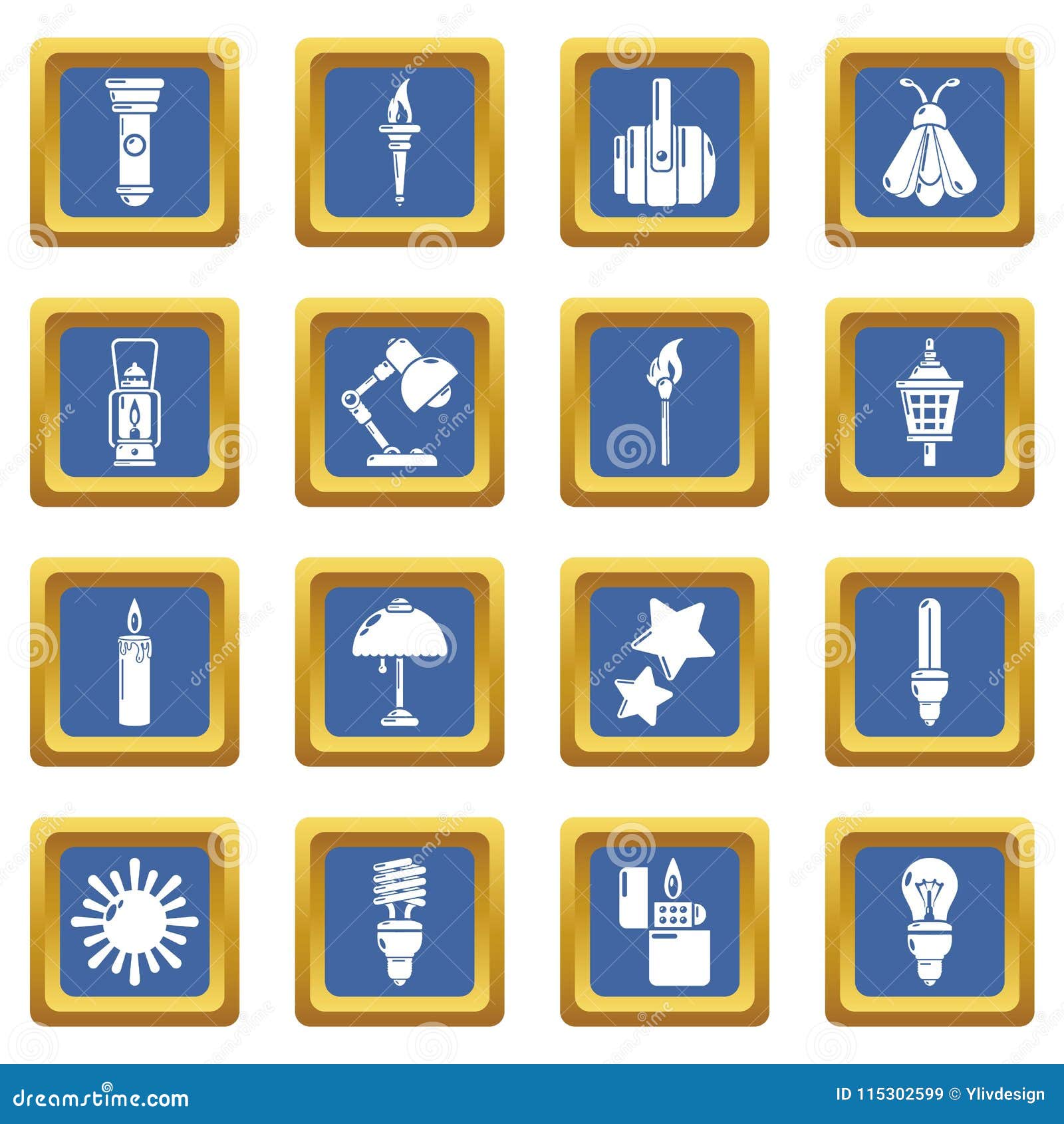 Light Source Icons Set Blue Square Vector Stock Vector - Illustration ...