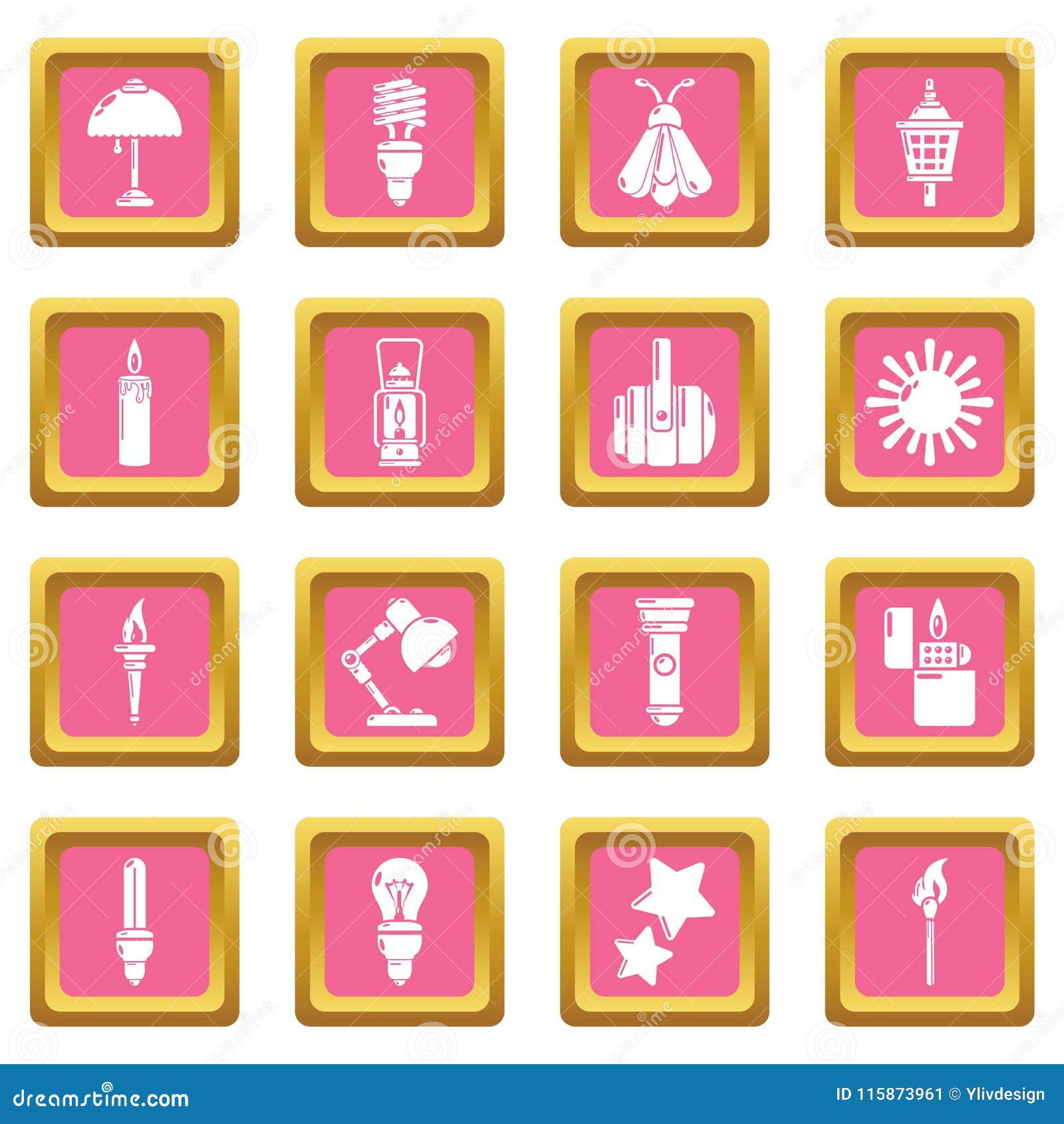 Light Source Icons Set Pink Square Vector Stock Vector - Illustration ...