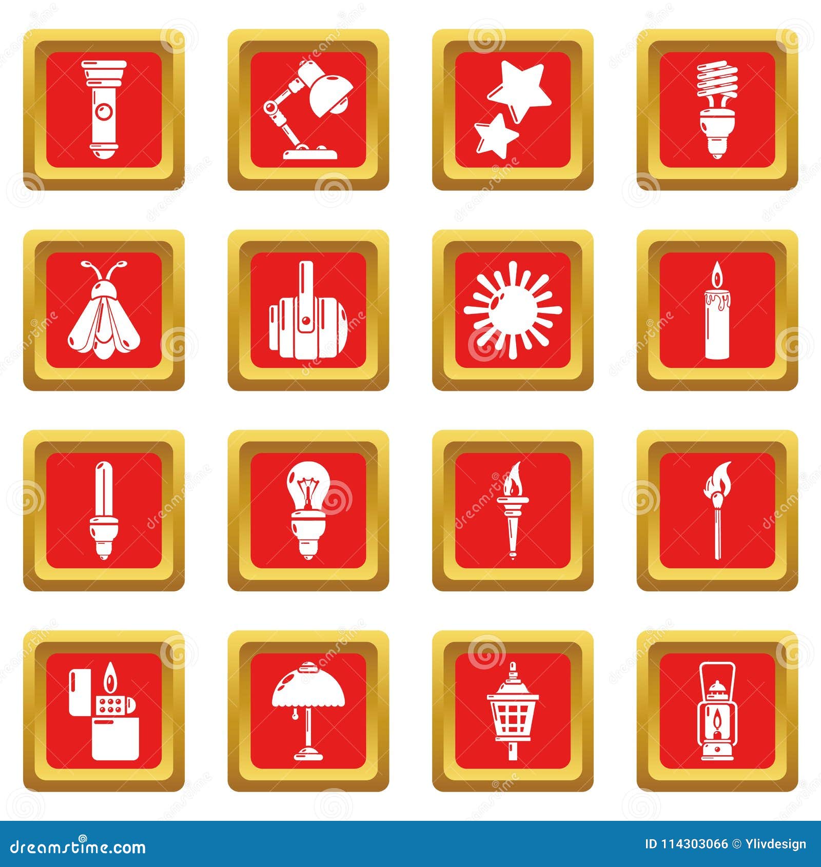 Light Source Icons Set Red Square Vector Stock Vector - Illustration of ...