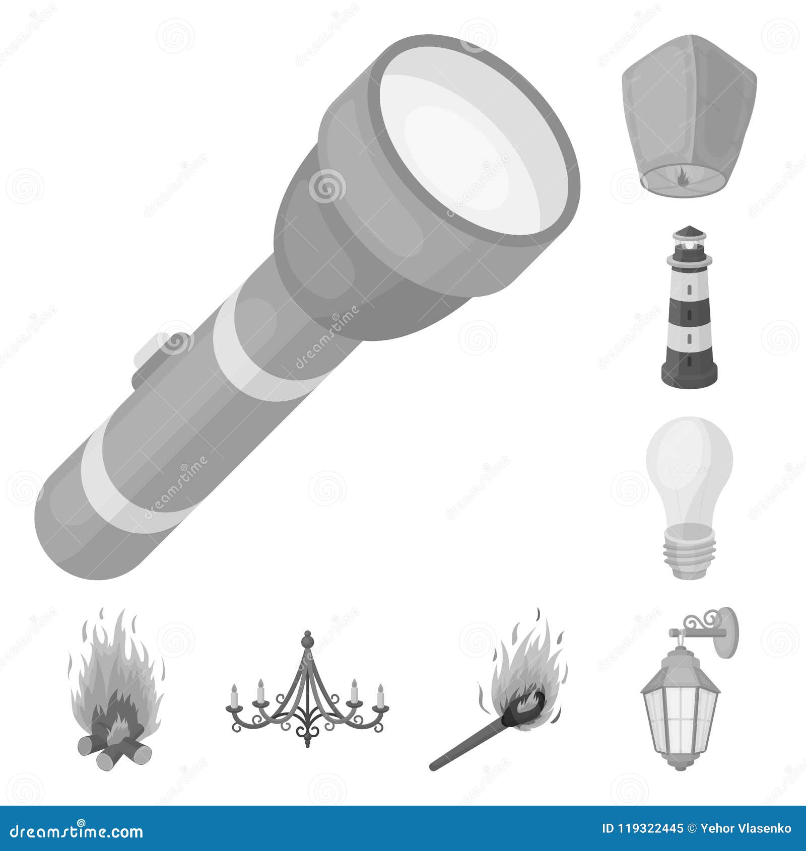 Light Source Monochrome Icons in Set Collection for Design. Light and ...