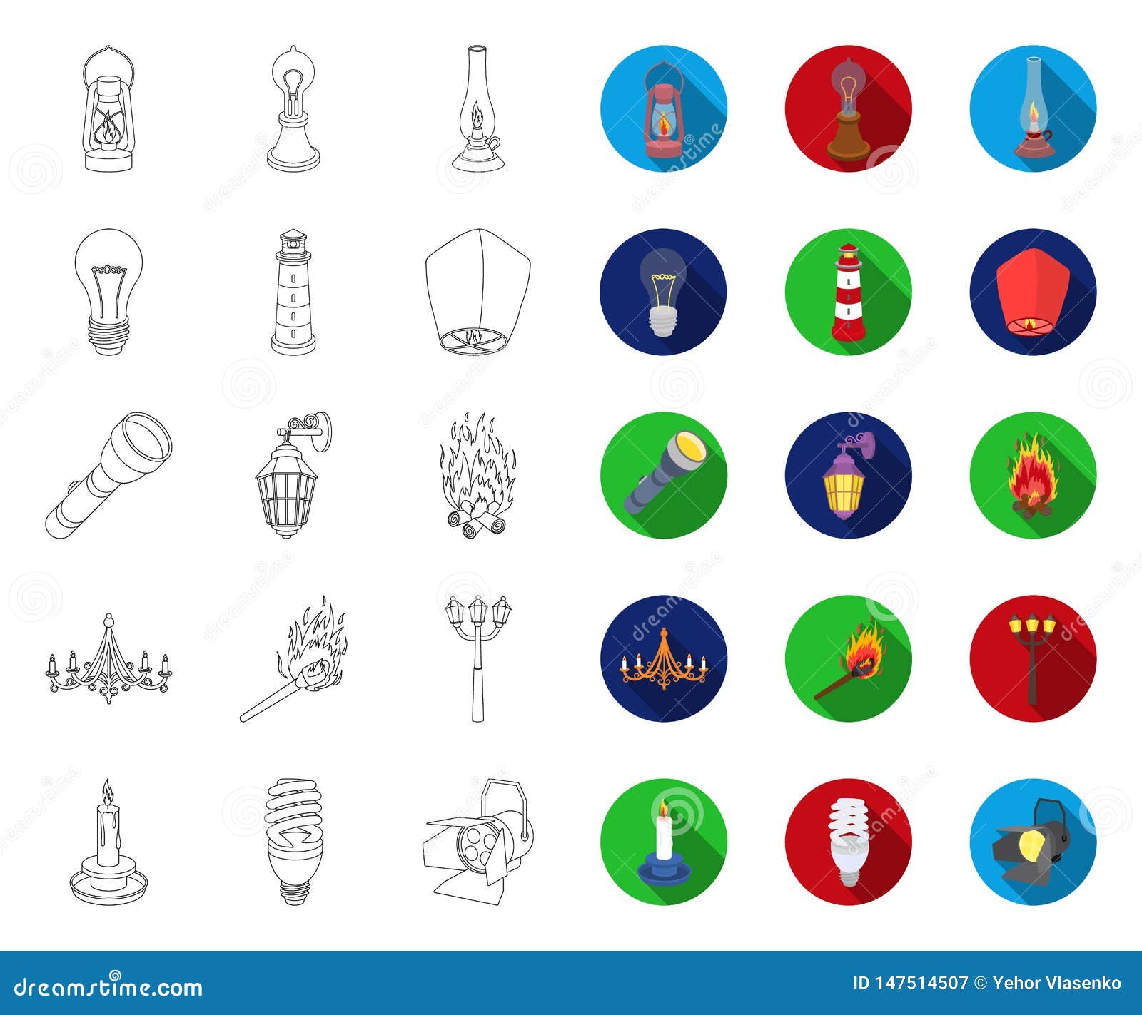 Light Source Outline,flat Icons in Set Collection for Design. Light and ...