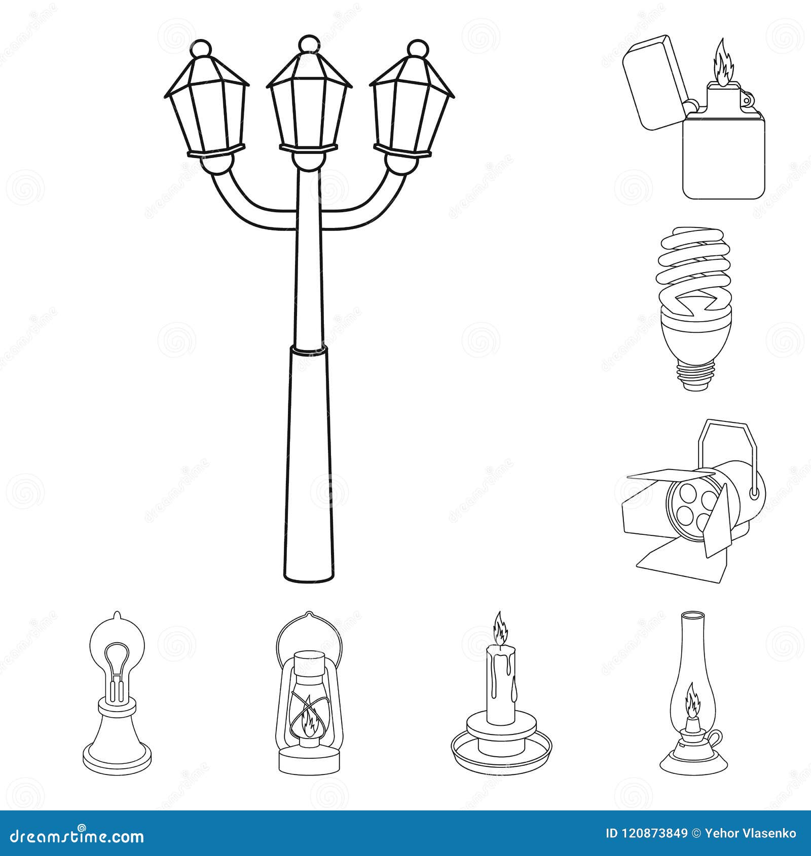 Light Source Outline Icons in Set Collection for Design. Light and ...
