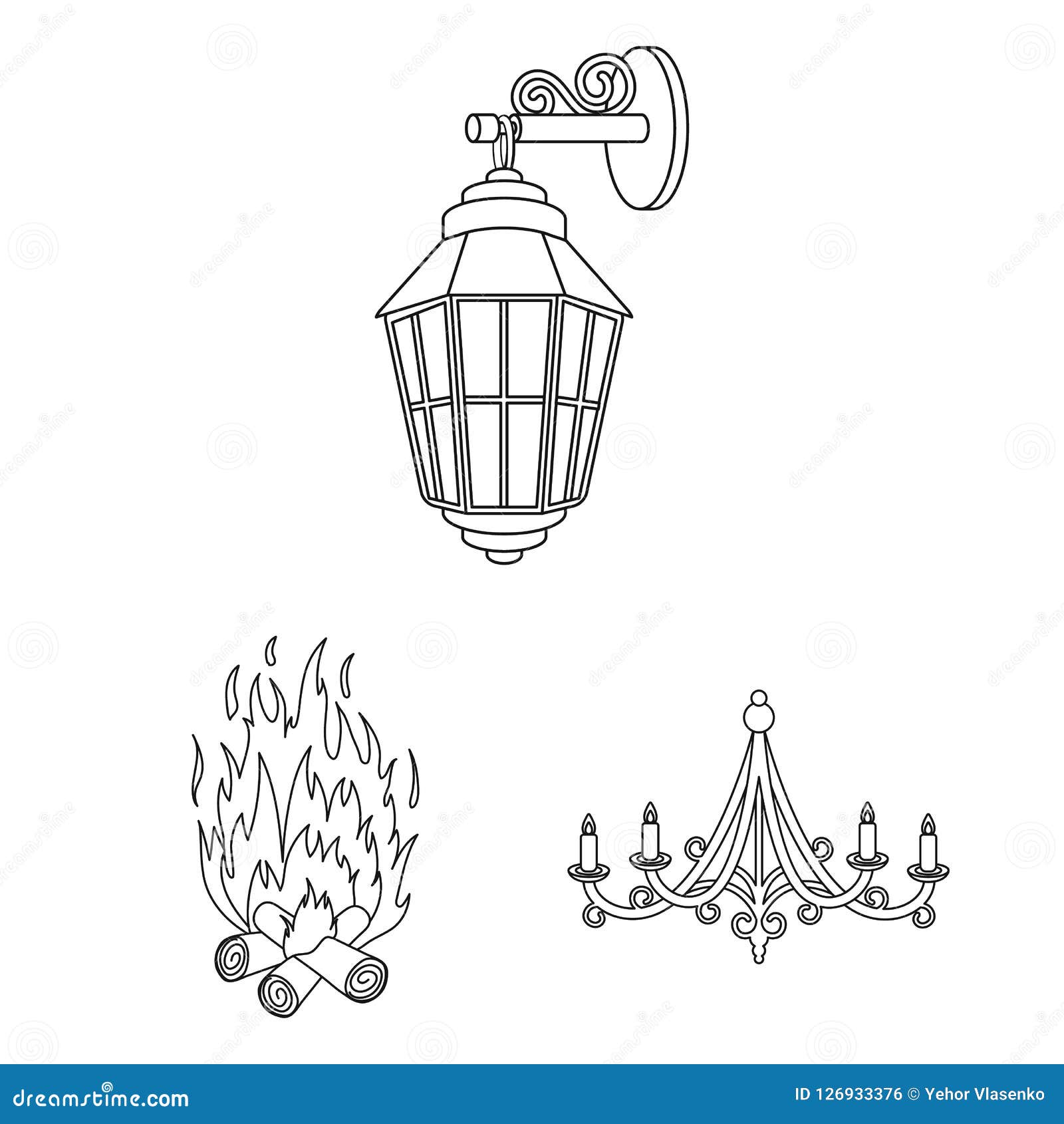 Light Source Outline Icons in Set Collection for Design. Light and ...