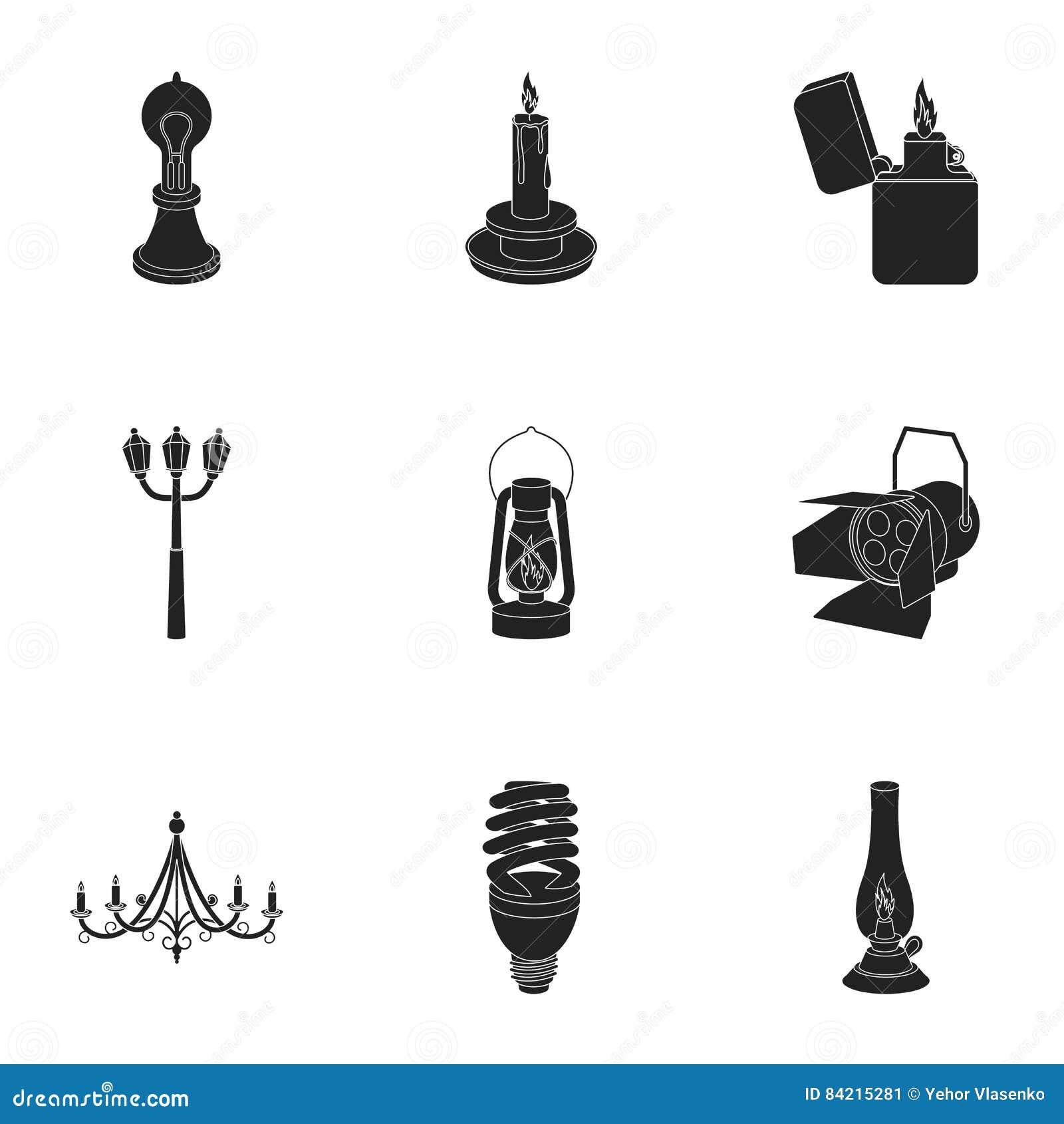 Light Source Set Icons in Black Style. Big Collection of Light Source ...