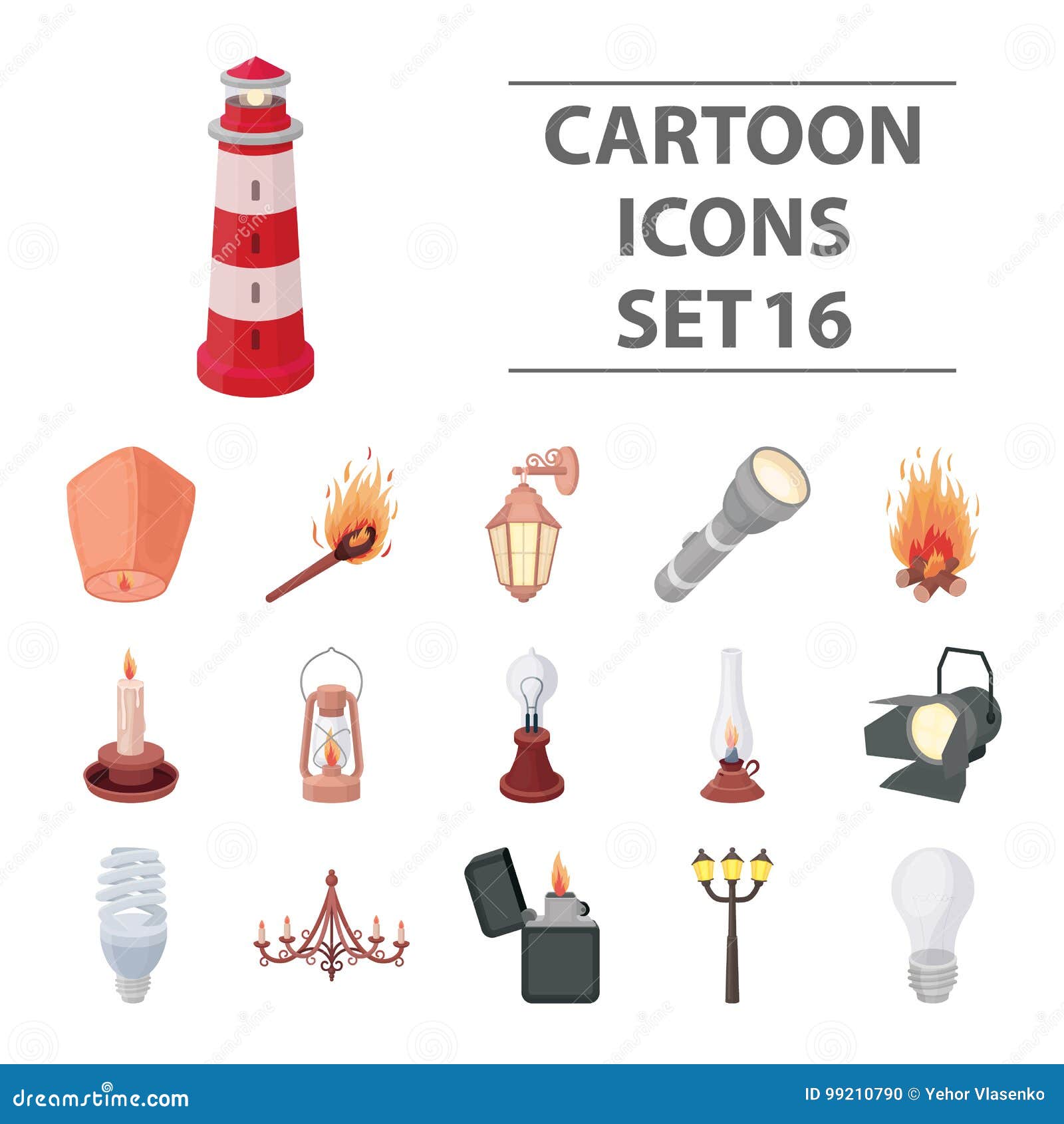 Light Source Set Icons in Cartoon Style. Big Collection Light Source ...